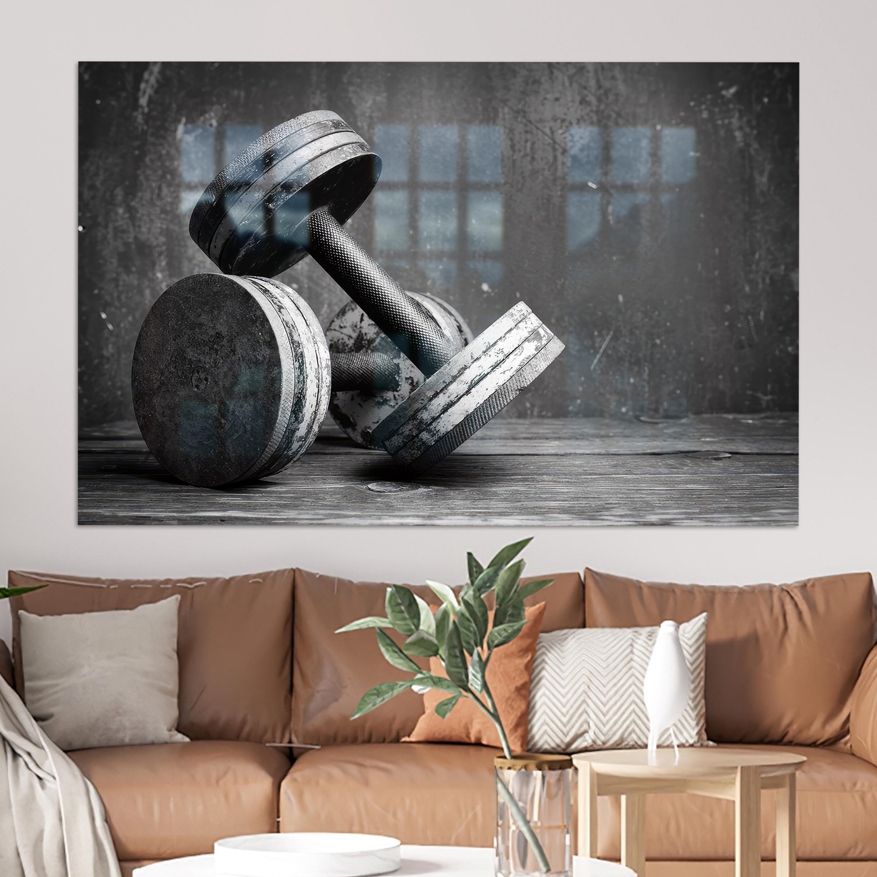 17 Stories Gym Wall Art Featuring Dumbbells Glass Decor Perfect As ...