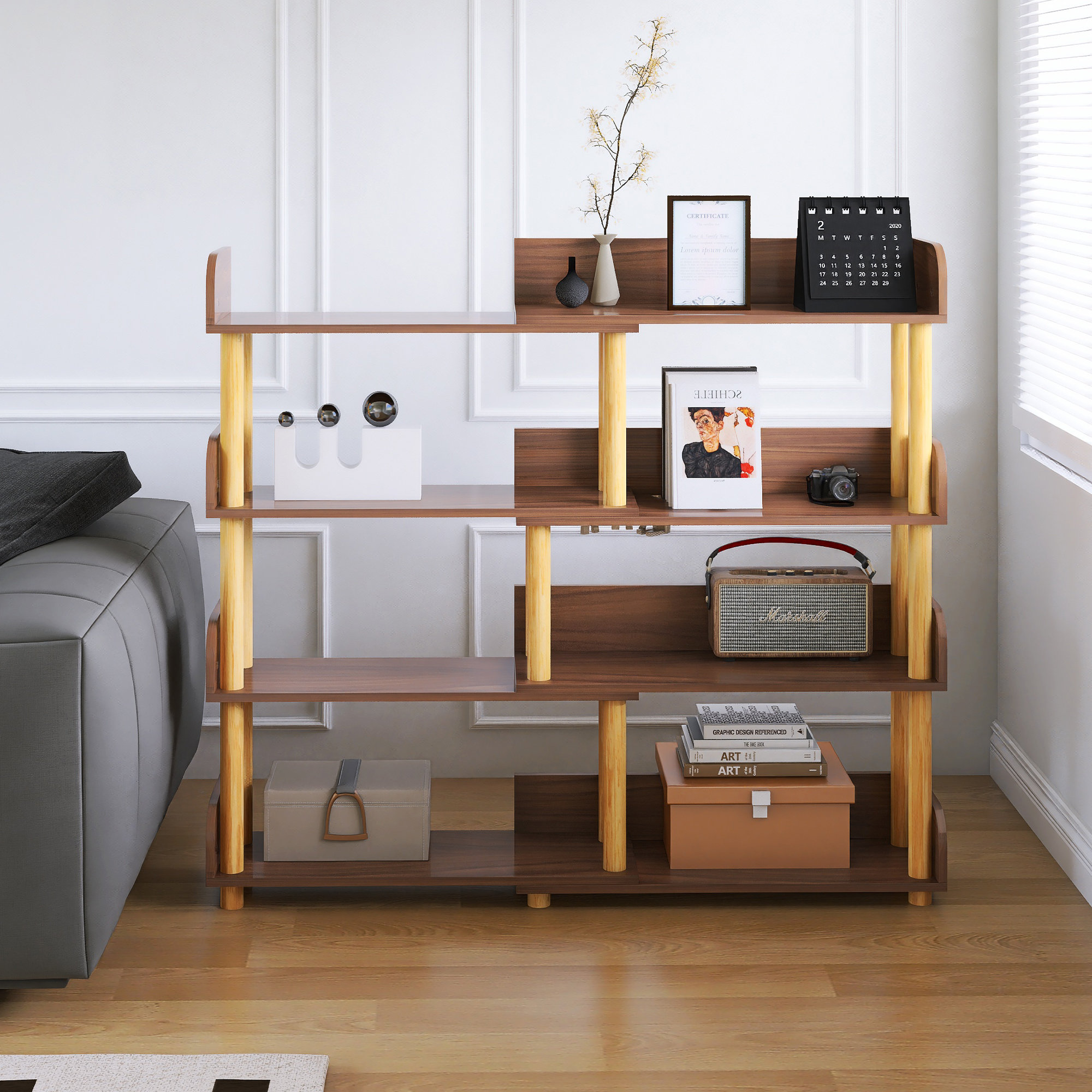 Latitude Run® 4 Tier Retractable & Rotatablewooden Corner Bookcases ...