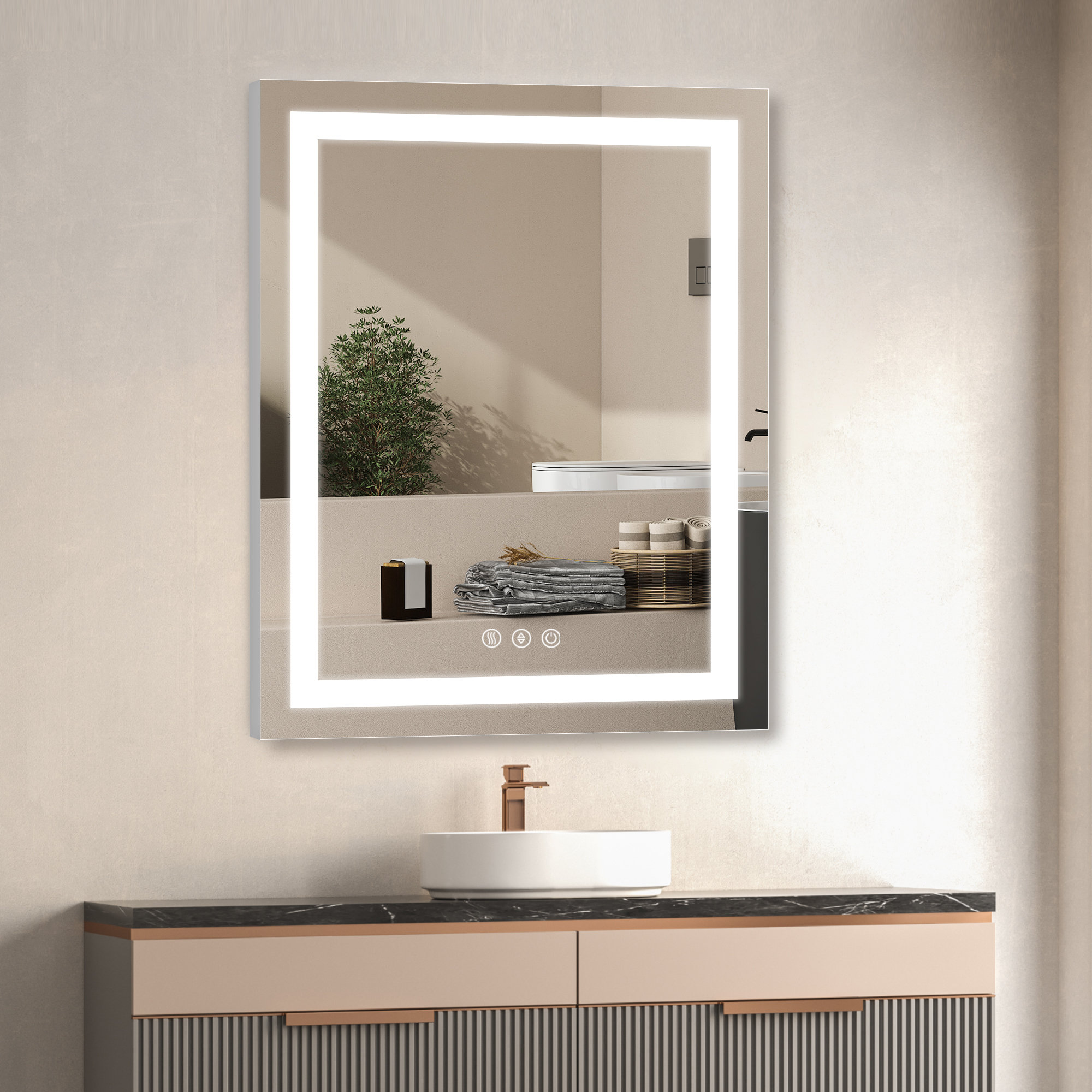 Ivy Bronx 36 In. Led Frosted Glass Wall Mirror Three Switch System With ...