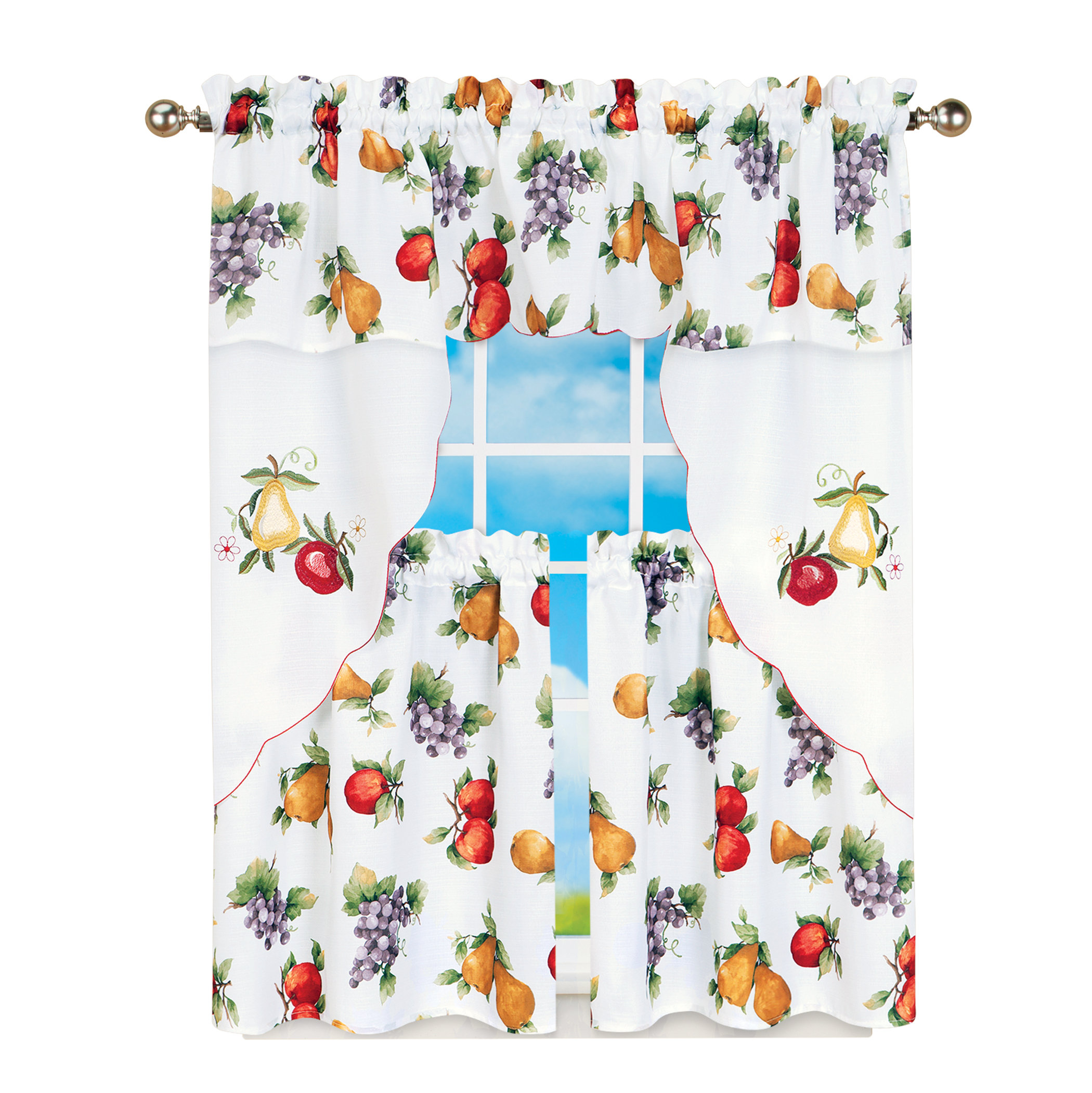 Winston Porter Rigell Floral Swag 27.25'' W Kitchen Curtain White | Wayfair