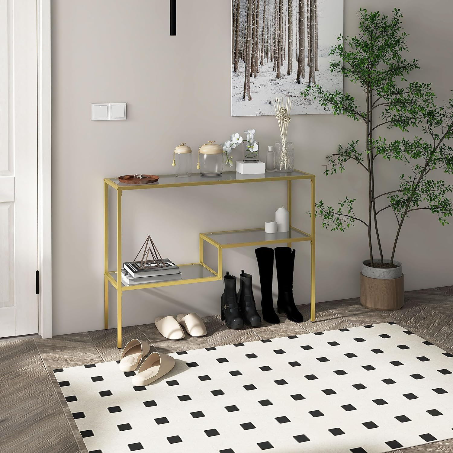 Mercer41 Gold Console Table, 39" Tempered Glass Sofa Table, Narrow ...