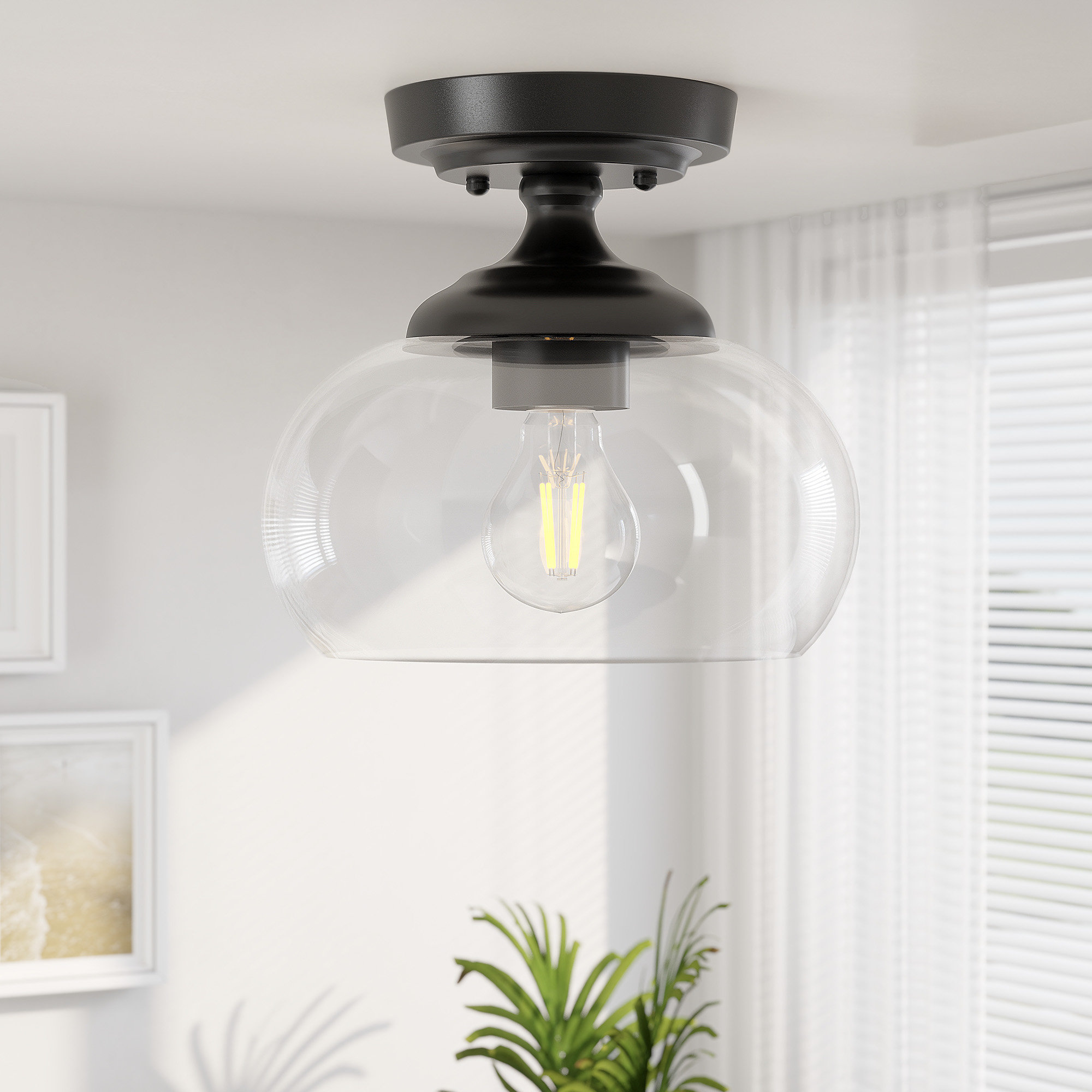 Ebern Designs Semi Flush Mount Ceiling Light with Glass Shade & Reviews ...