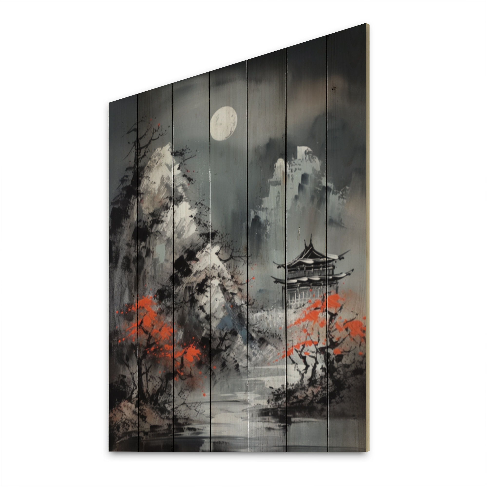 Loon Peak® Canull Red Moonset Raven Cry Japon III On Wood Print | Wayfair