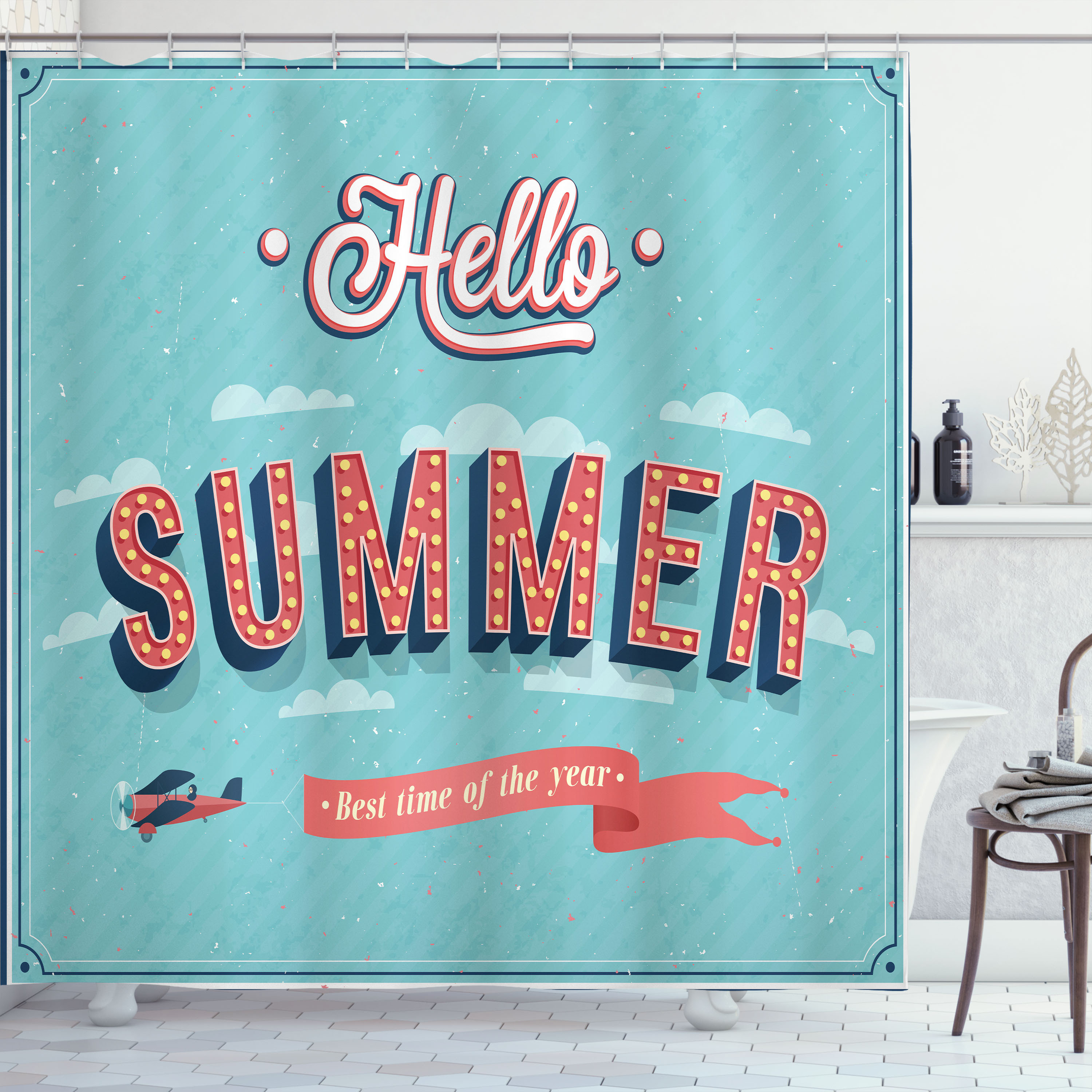 East Urban Home Hello Shower Curtain Vintage Summer Aircraft | Wayfair