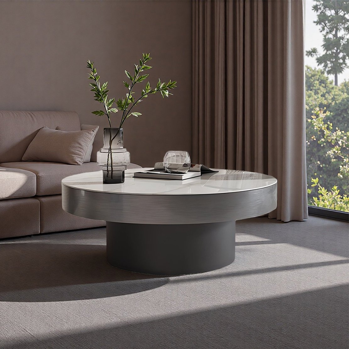 ZKuylo Italian minimalist round stone slab coffee table | Wayfair