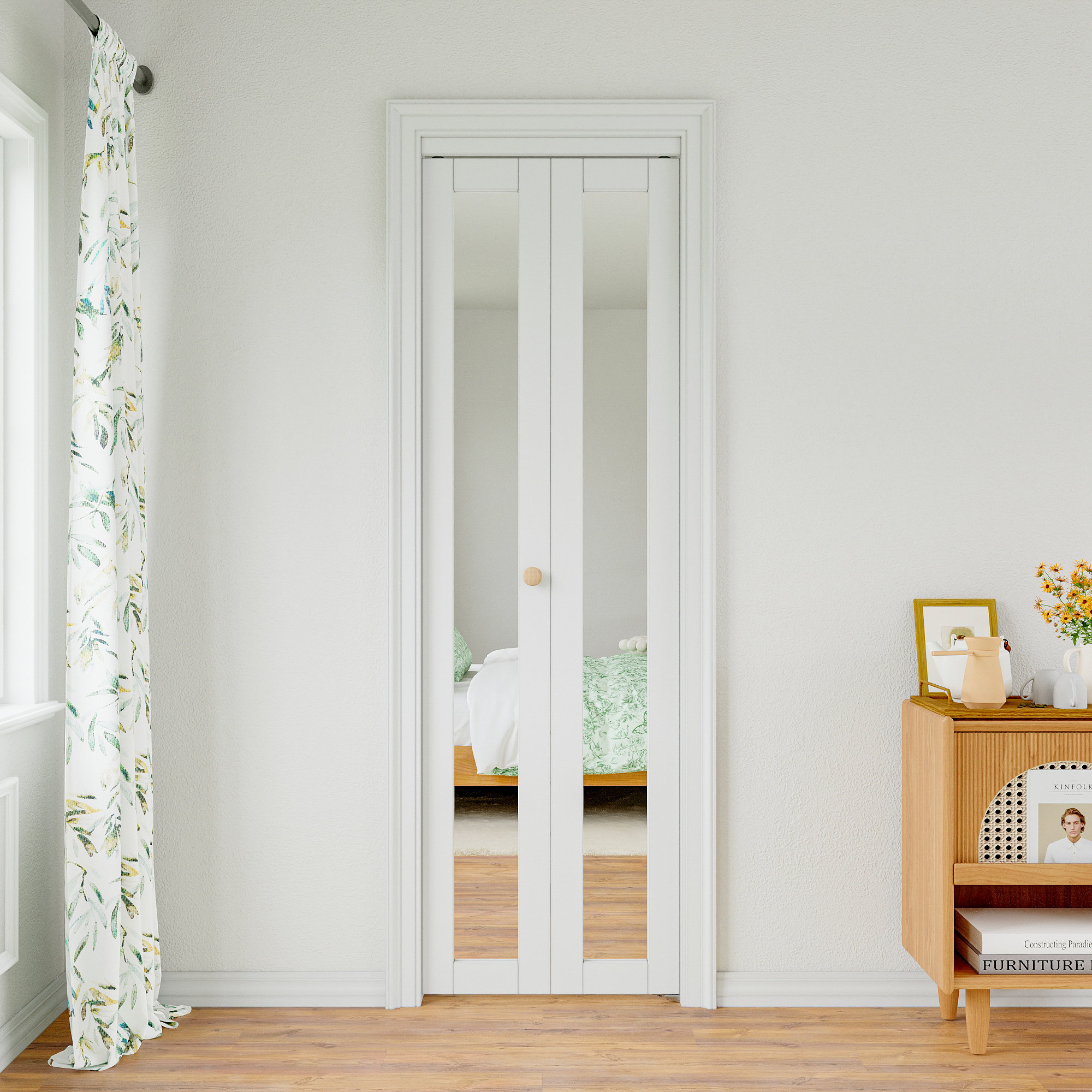 Moristar Mirrored Glass White Primed Solid Core Bi-Fold Closet Door ...