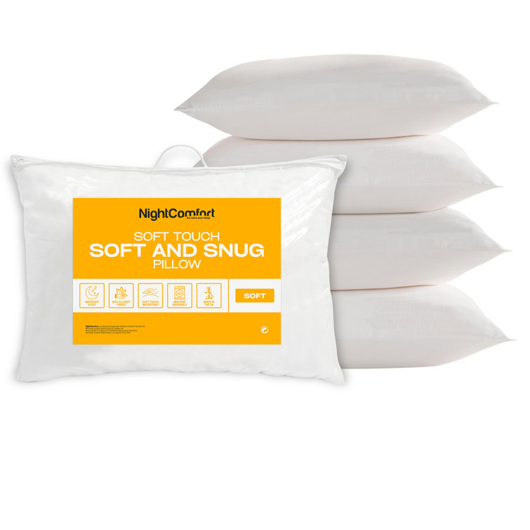 NightComfort Soft & Snug Soft Support Microfibre Pillows Pack of 4 ...