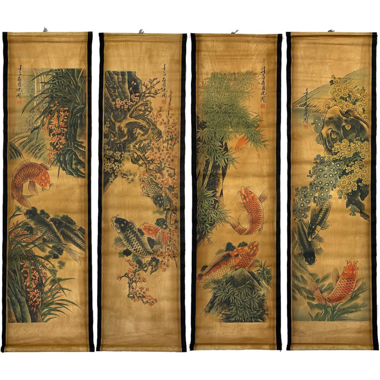 Lark Manor™ 4PCS/Set Wall Scroll Hanging Painting Decor Japanese Koi ...