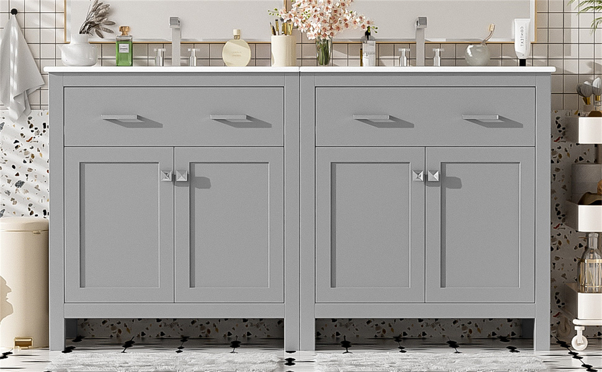 LOONGFIELD 60" Modern Bathroom Vanity Set With Double Vanities , Double ...