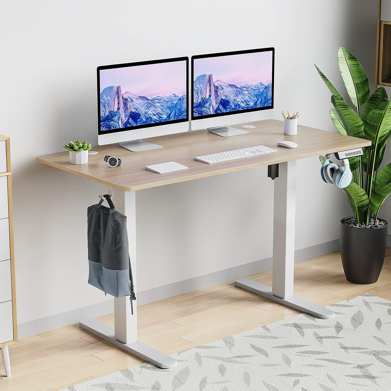 Corrigan Studio Electric Adjustable Standing Desk With Bamboo Texture ...