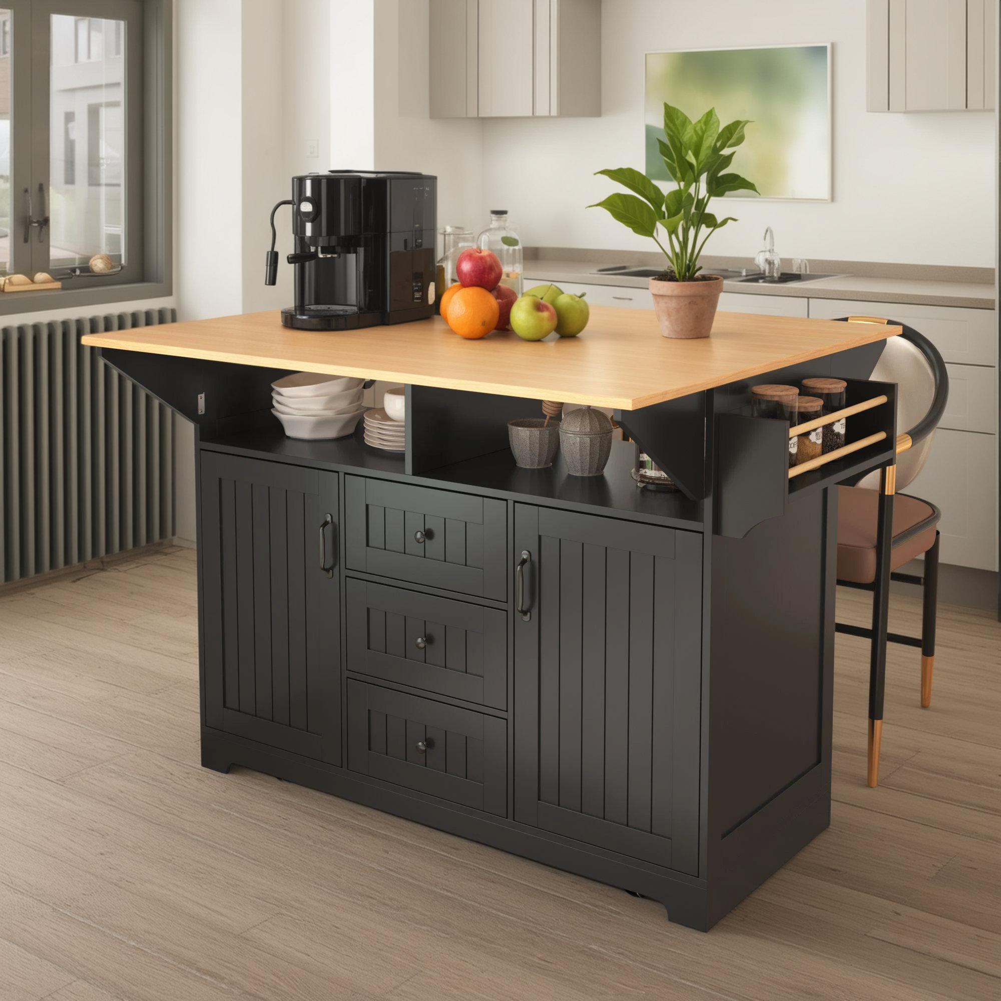 Lark Manor Large Kitchen Island With 2 Folding Countertops, 5-wheel ...