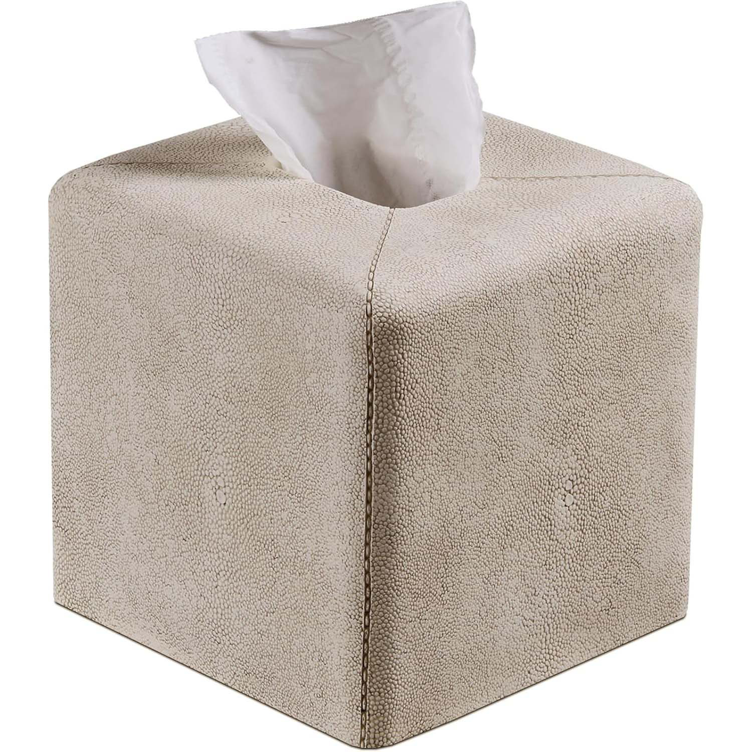 Hokku Designs Distressed Beige Leather Square Tissue Box Cover – Rustic ...