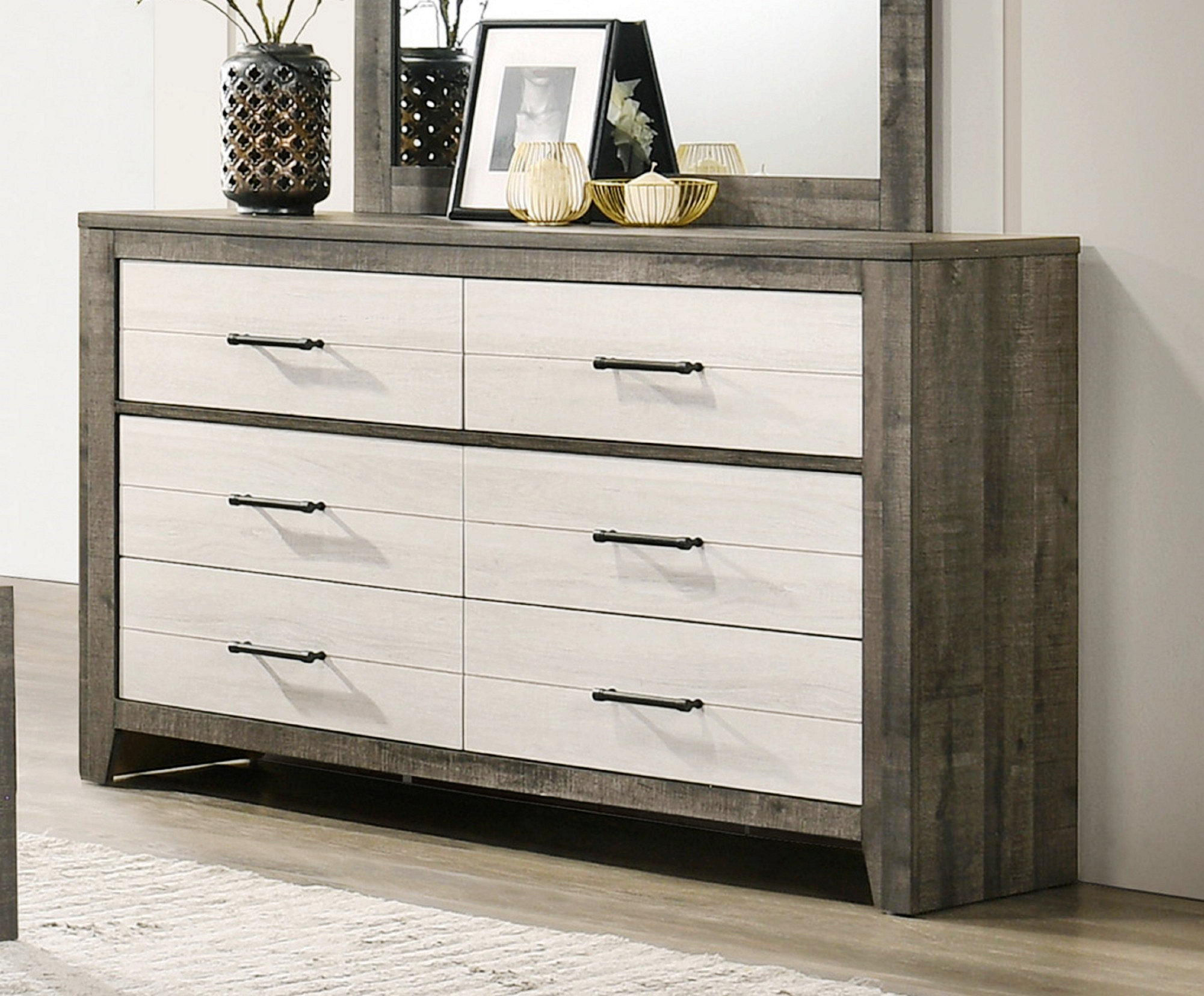 17 Stories Bedrooom Dresser Two-Tone Finish Design And Metal Pull ...