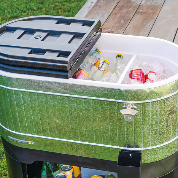 Permasteel 120-Qt Large Outdoor Cooler Cart on Wheels, Rolling Patio ...