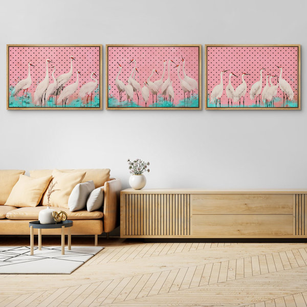 IDEA4WALL Bright Preppy Animals " Graceful White Crane Birds On Pink ...