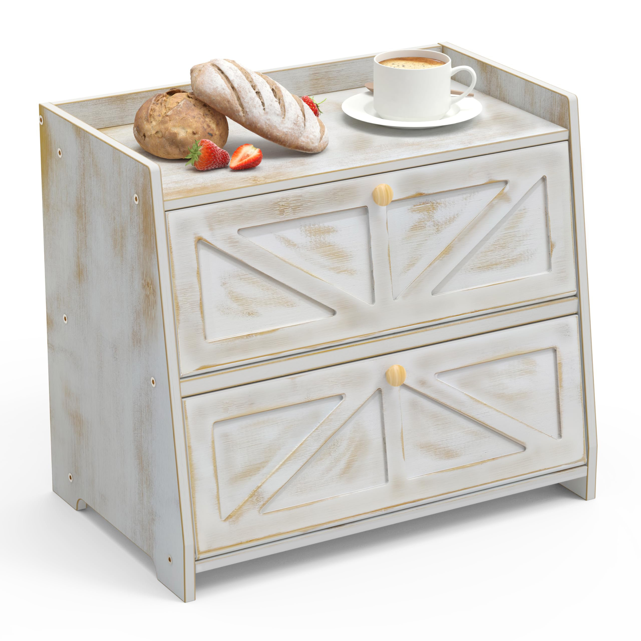 Gracie Oaks Vintage Double Layer Bread Box For Kitchen Counter Bamboo ...