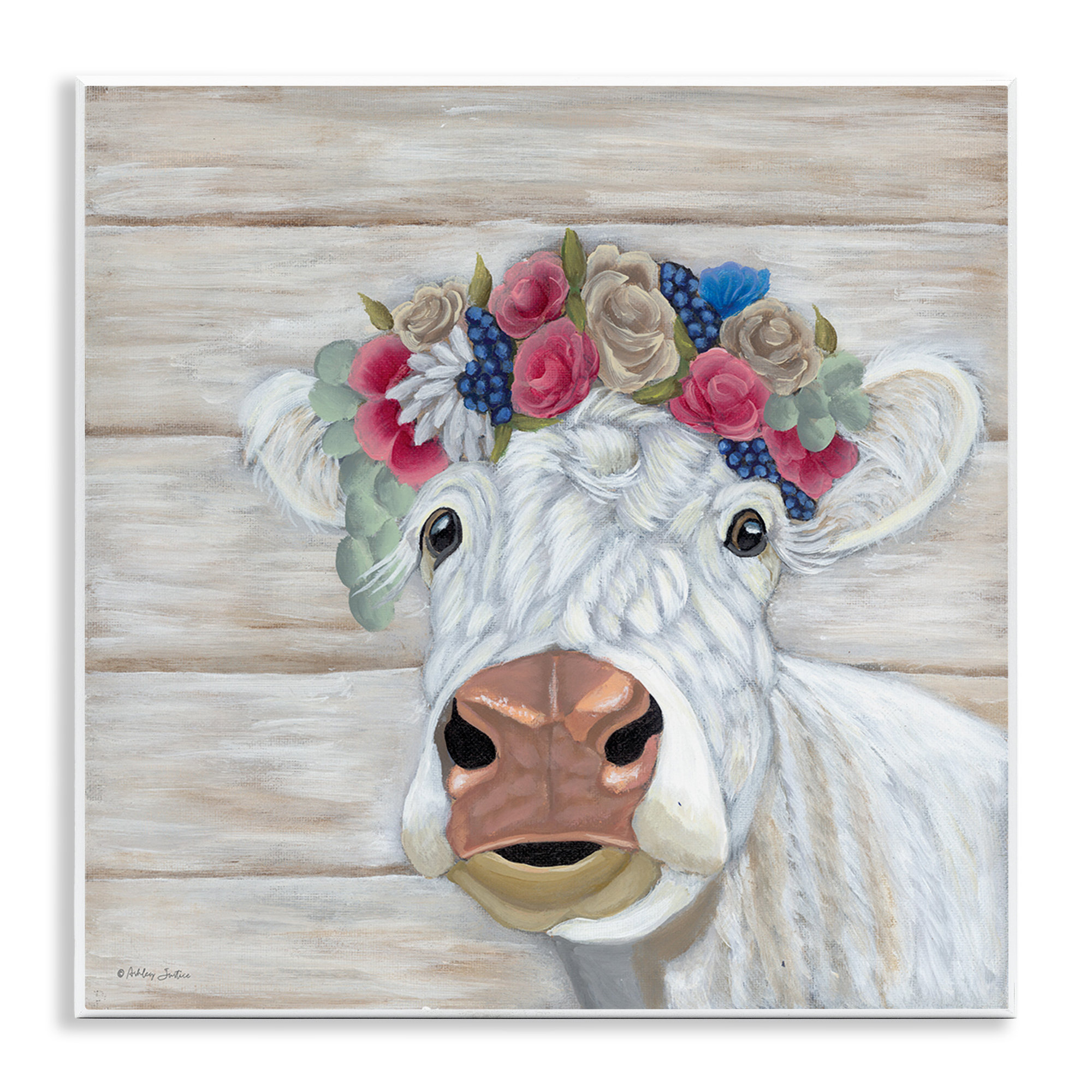 Ophelia & Co. Rustic Cow Flower Crown Wall Plaque Art by Ashley Justice ...