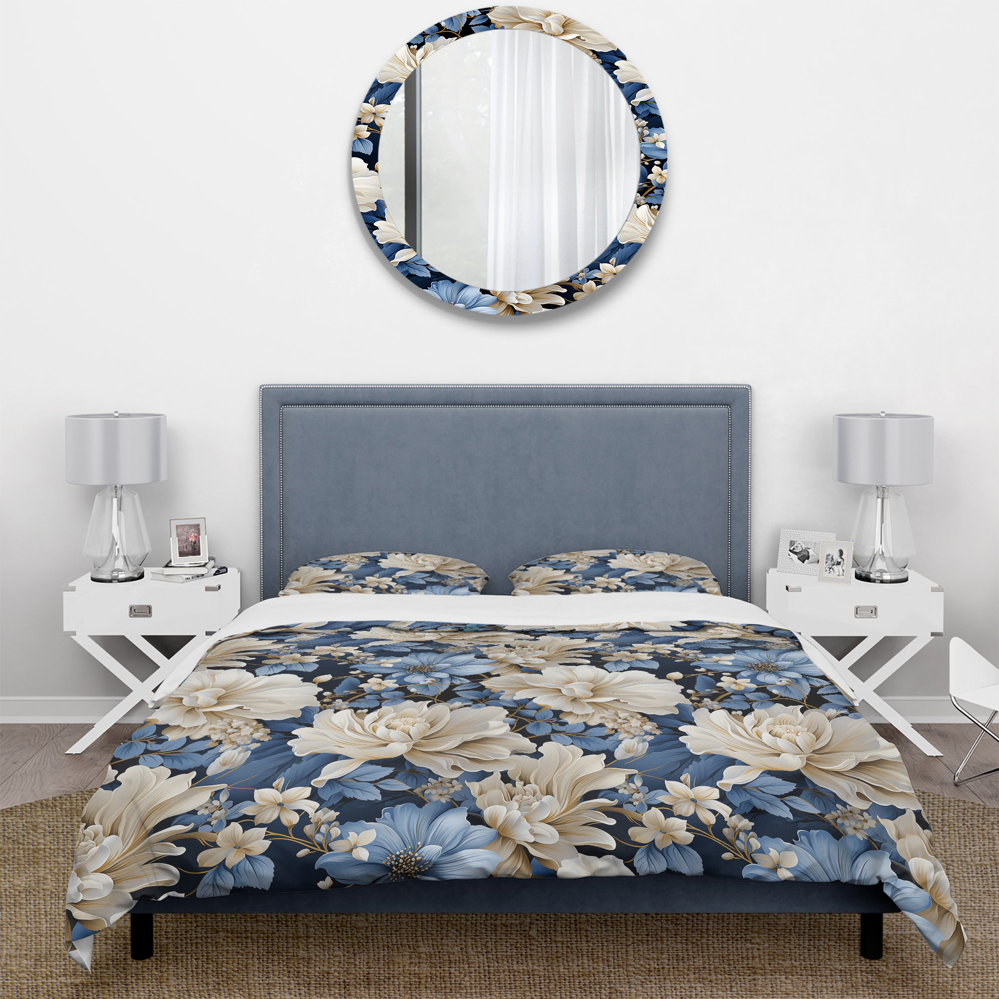 Design Art Blue Vintage Romance Floral Pattern IV - Floral Duvet Cover ...