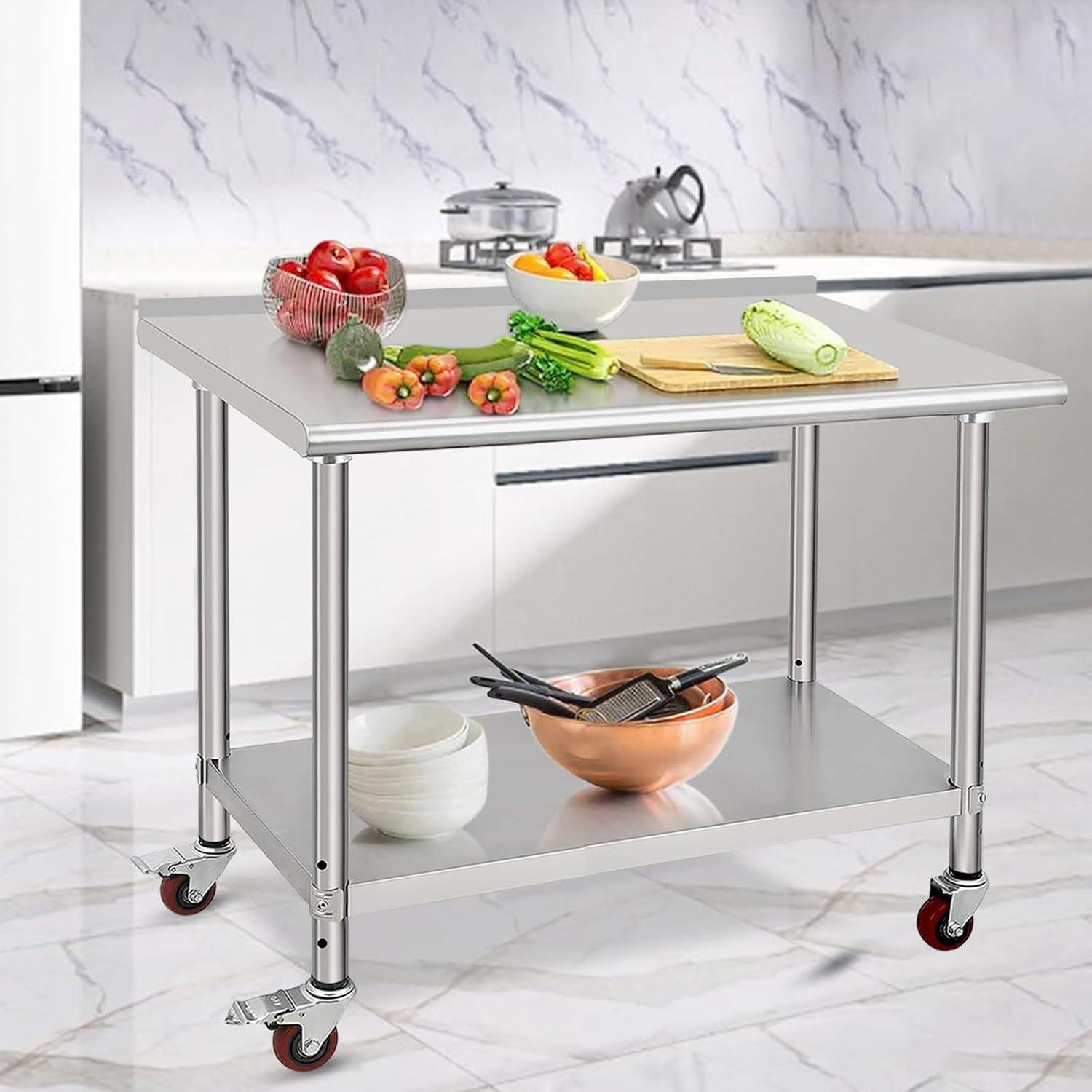 ASOPIX Stainless Steel Table for Prep & Work 48 x 24 x 35 Inch, Heavy ...