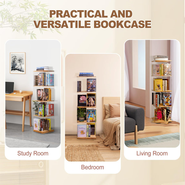 Latitude Run® Rotating Bookshelf, 360 Degree Revolving Bookcase, 4-Tier ...
