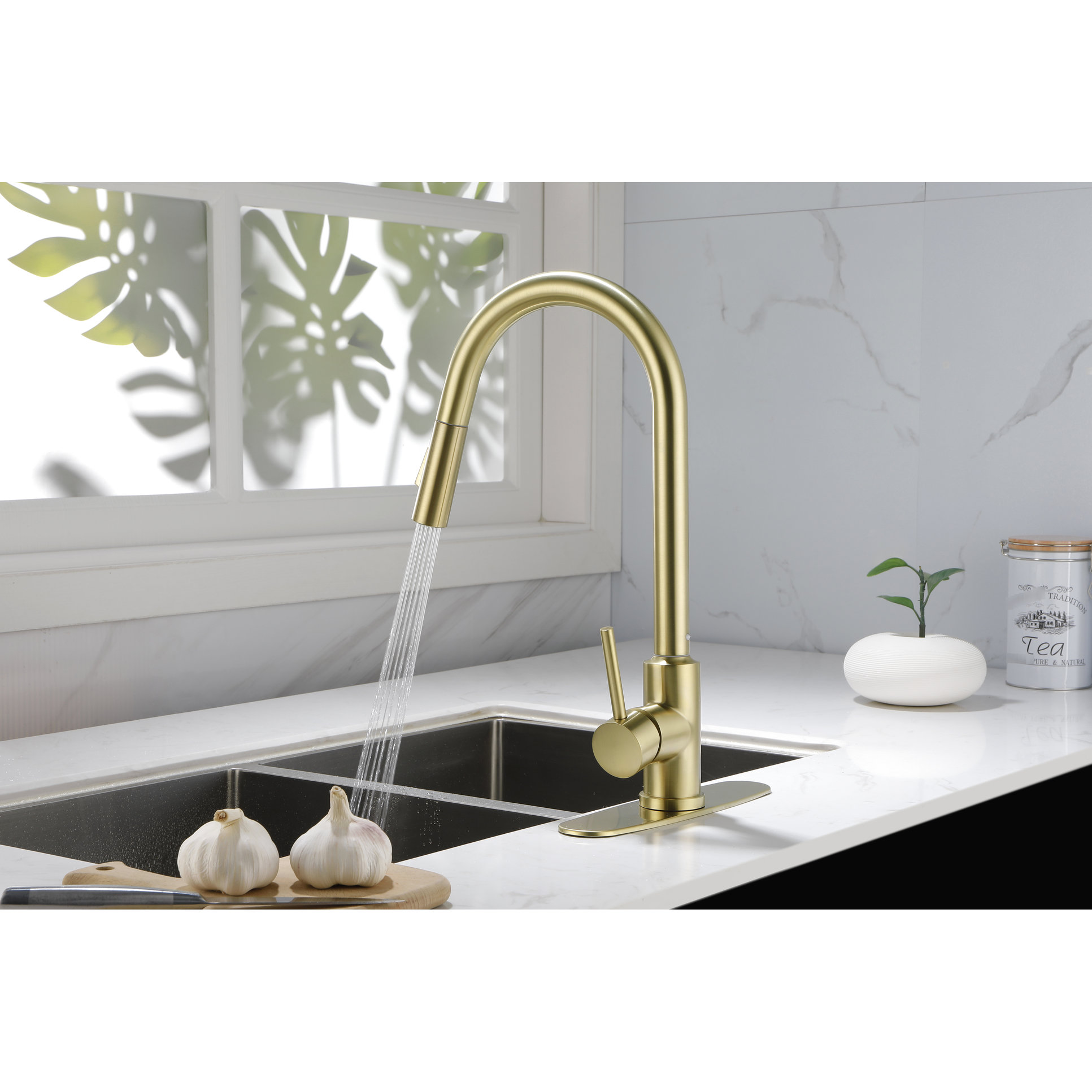 Latitude Run® Pull Down Kitchen Faucet Of Gold Stainless Steel - 360 ...