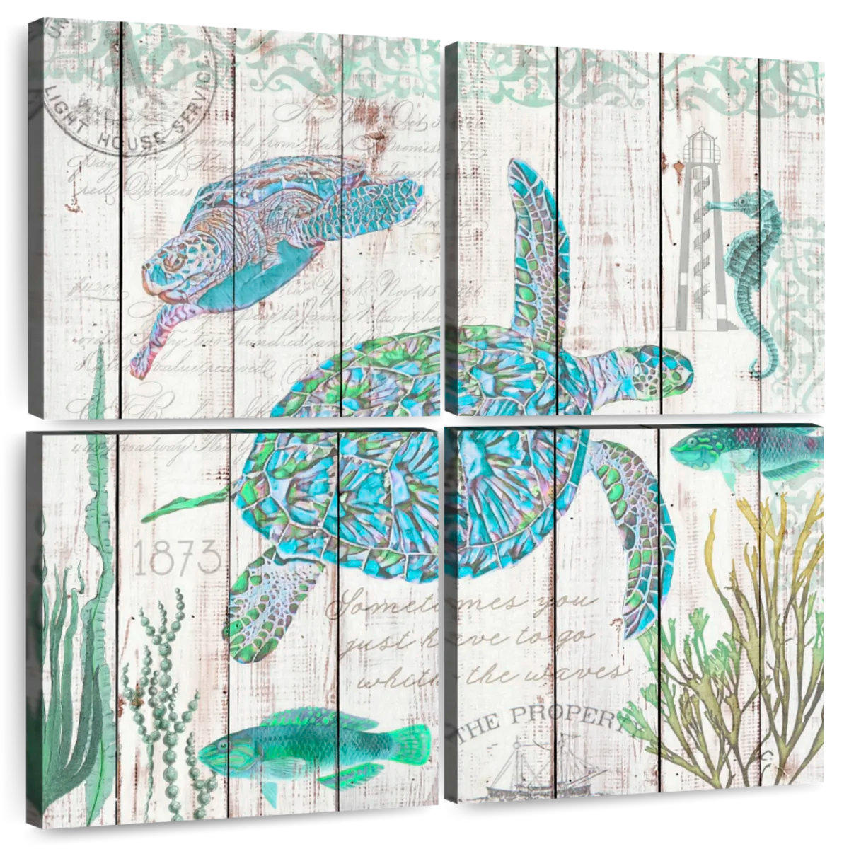 Ebern Designs Brampt Sea Turtles On Driftwood Panel | Wayfair