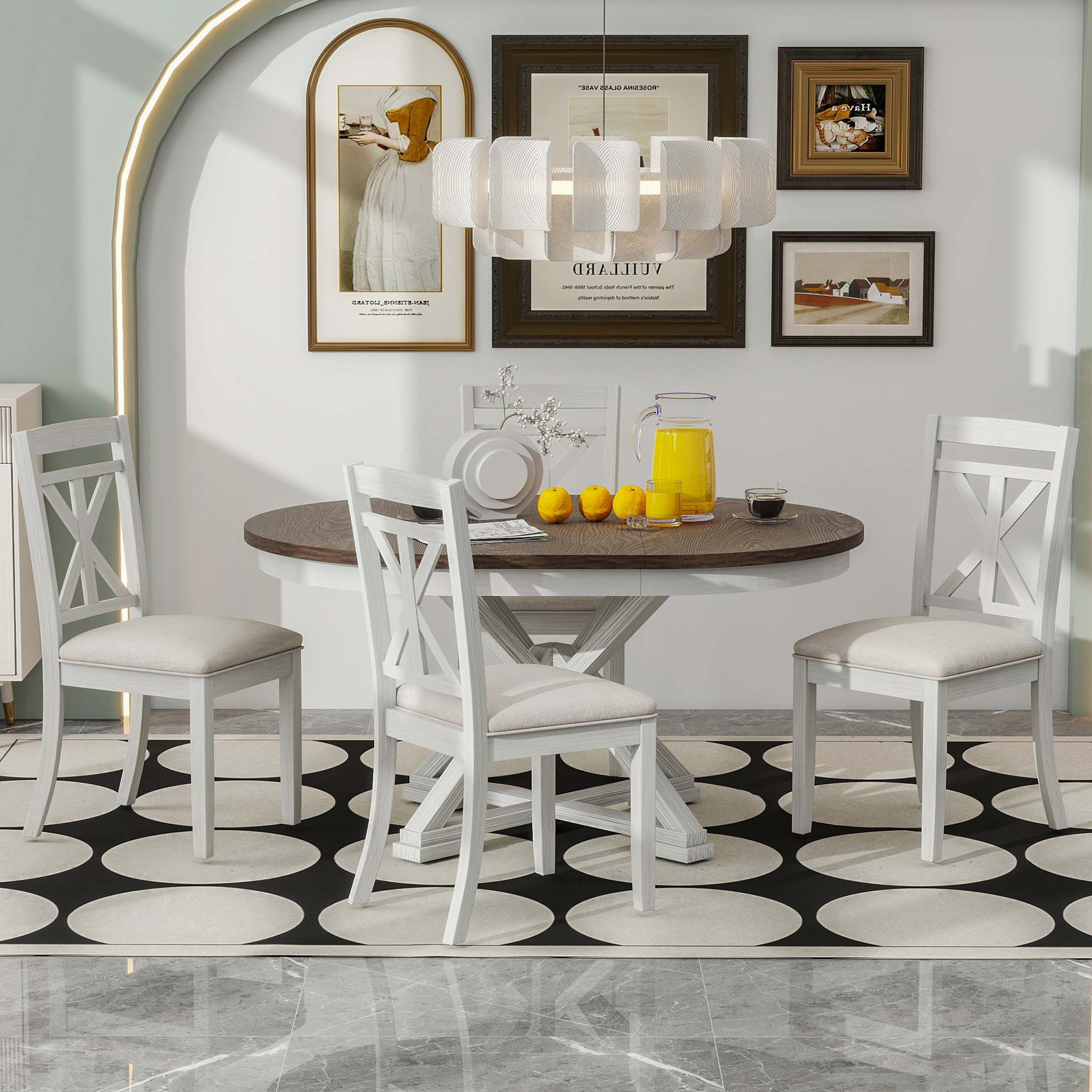 Gracie Oaks 5-Piece Retro Dining Table Set Extendable Round Table And 4 ...