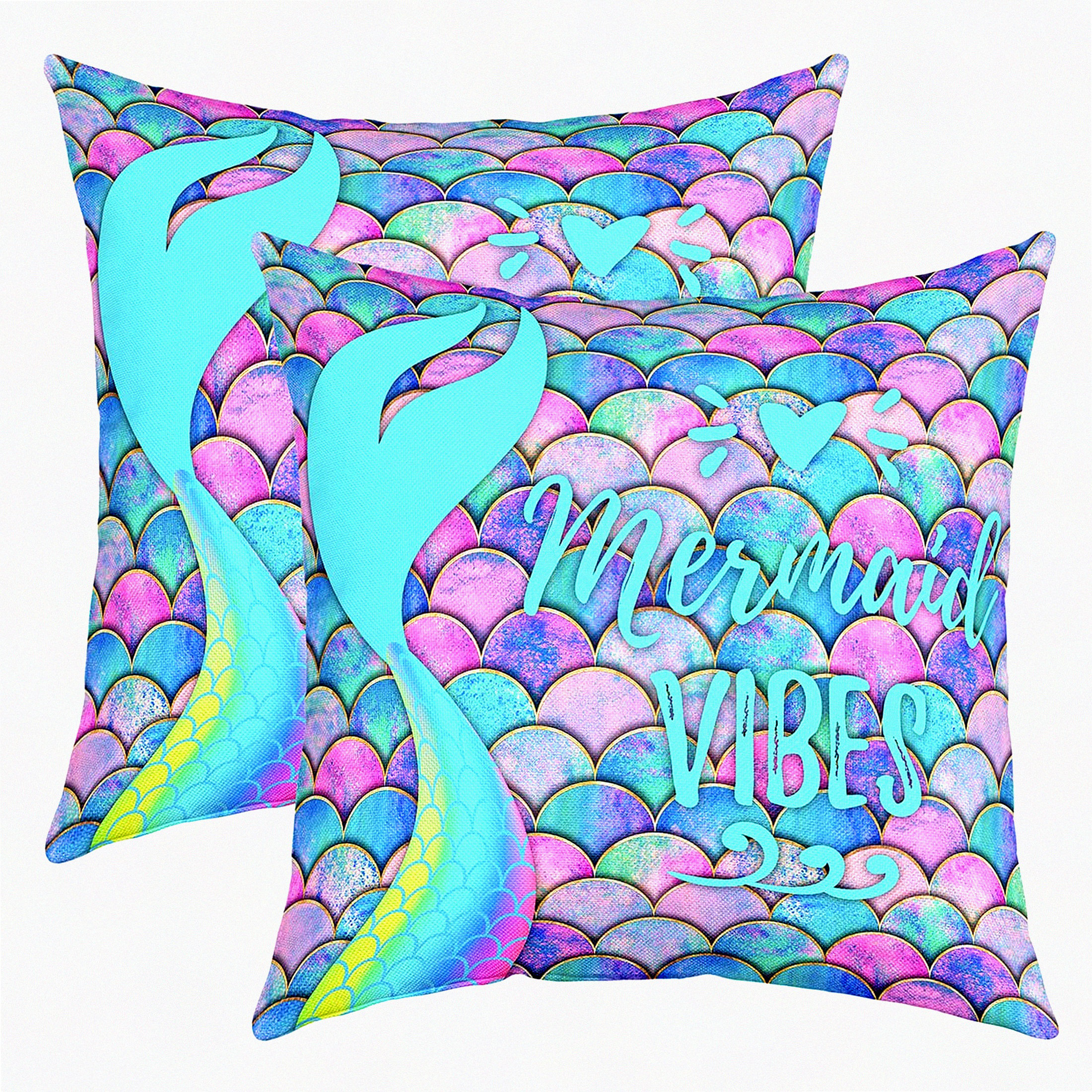 BRBCA Rainbow Mermaid Scales Pillow Covers - Ocean Life Decorative ...