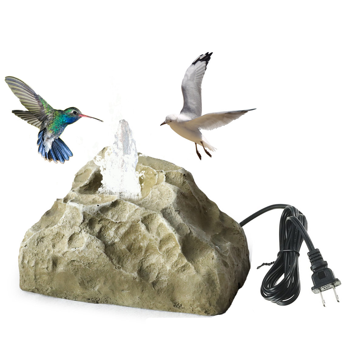 Arlmont & Co. Bird Bath Water Fountain, Granite Air Pump Rock With Pump ...