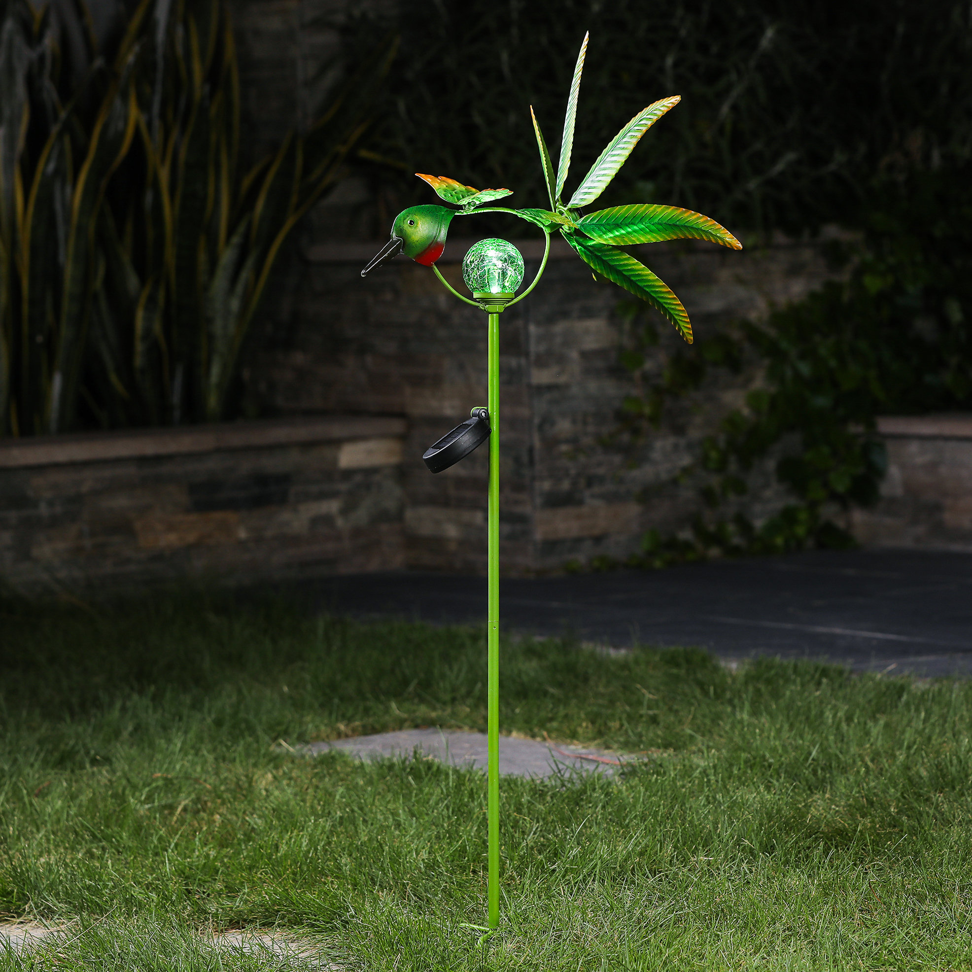 Arlmont & Co. Metal Bird Solar LED And Wind Spinner Garden Stake ...