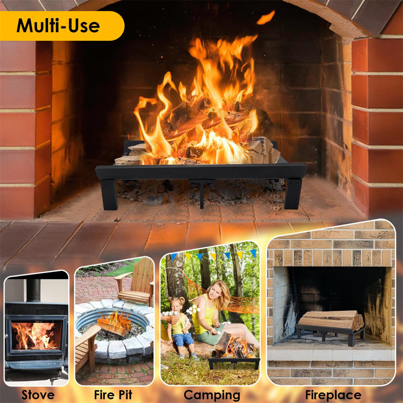 Latitude Run® Heavy Duty Wood Stove Grate, Wood Burning Wrought Iron ...