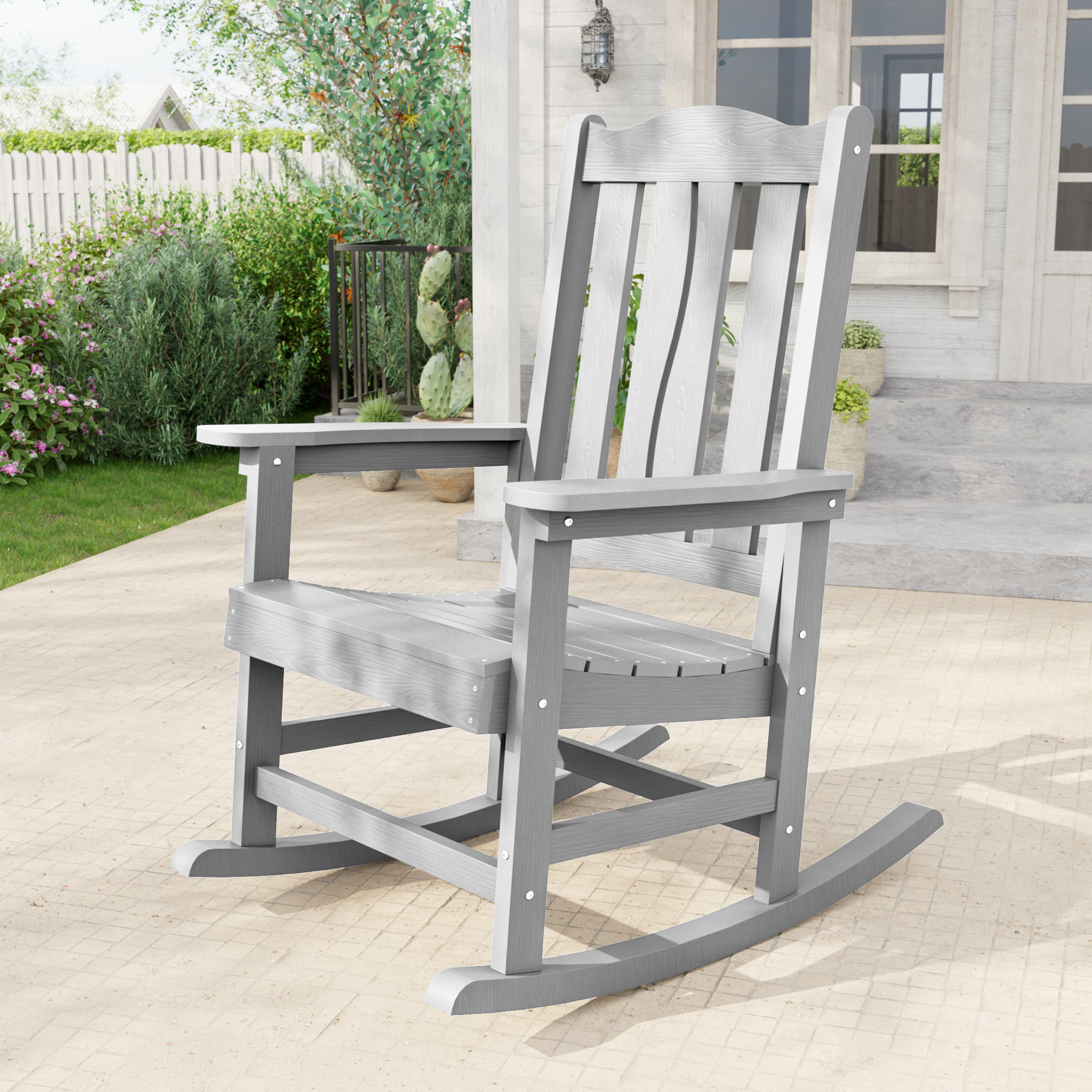 Highland Dunes All-Weather HDPE Outdoor Rocking Chair with Ergonomic ...