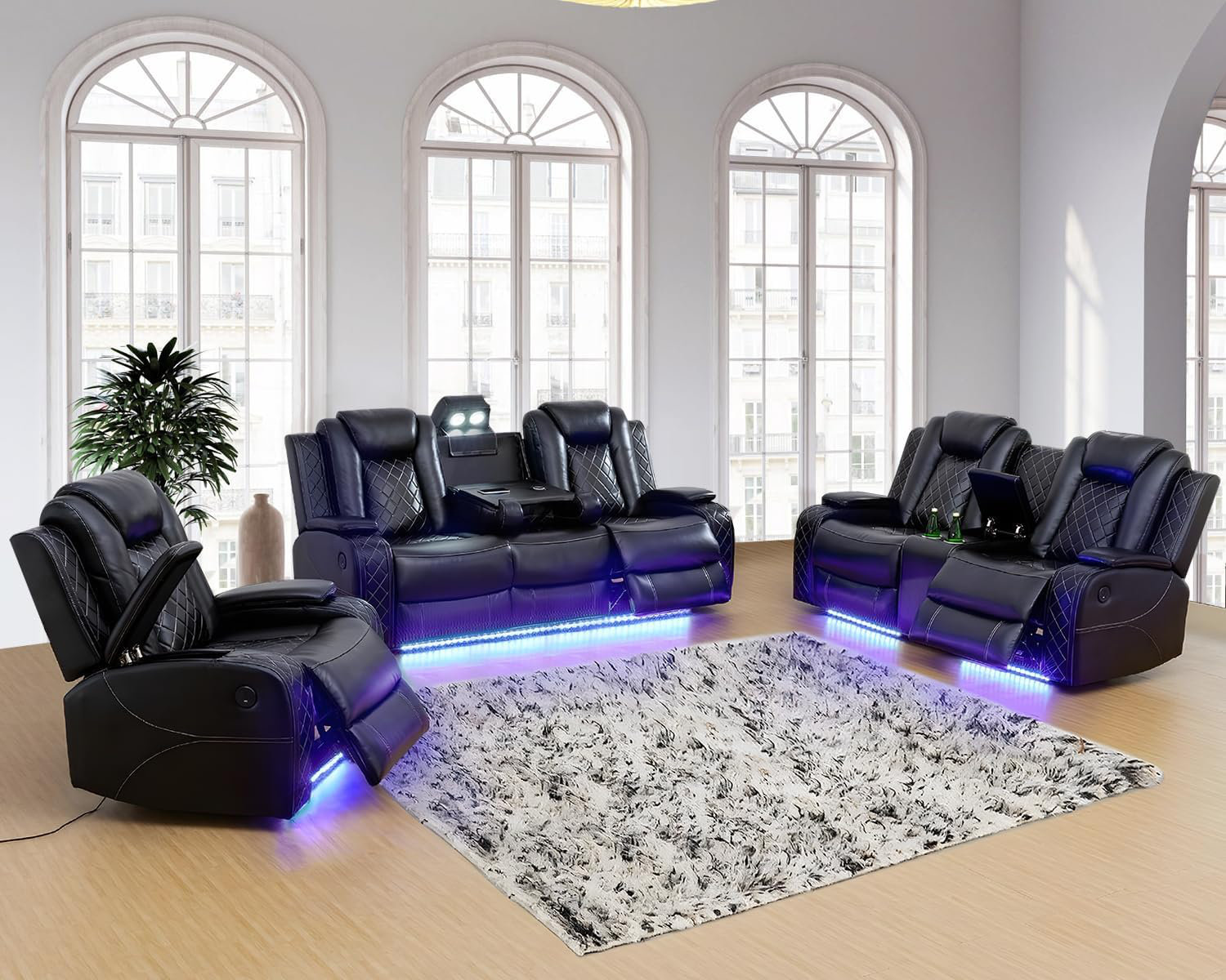 Hokku Designs Selyan 3 - Piece Vegan Leather Movie Theater Power ...