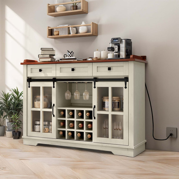 August Grove Bogosta 53" Coffee Wine Bar Cabinet with Charging Station ...