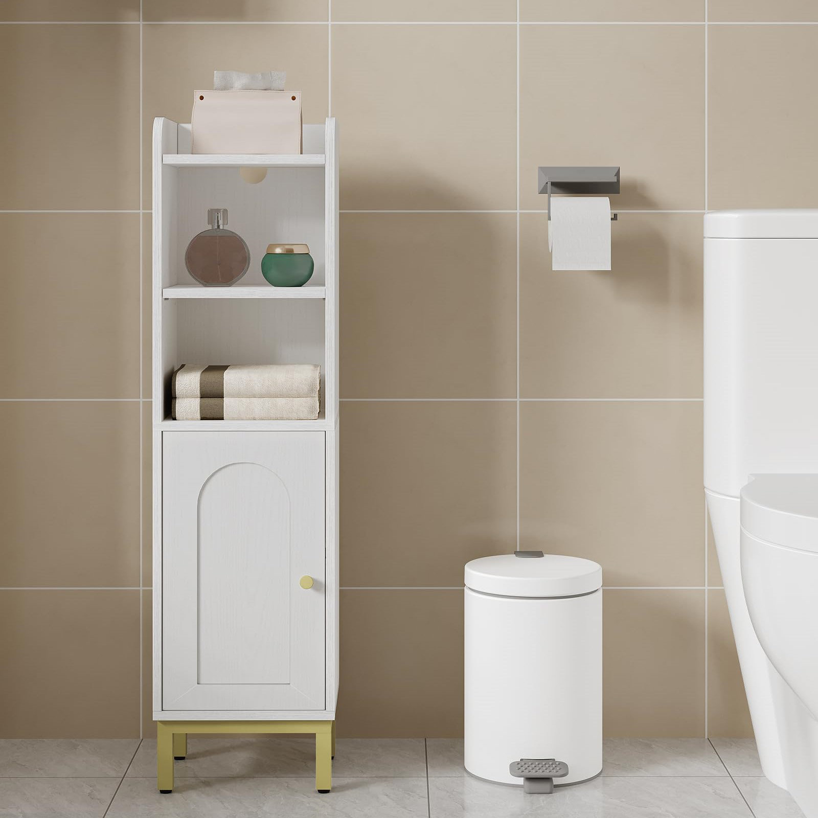 Latitude Run® Narrow Bathroom Storage Cabinet with Door and Shelves ...