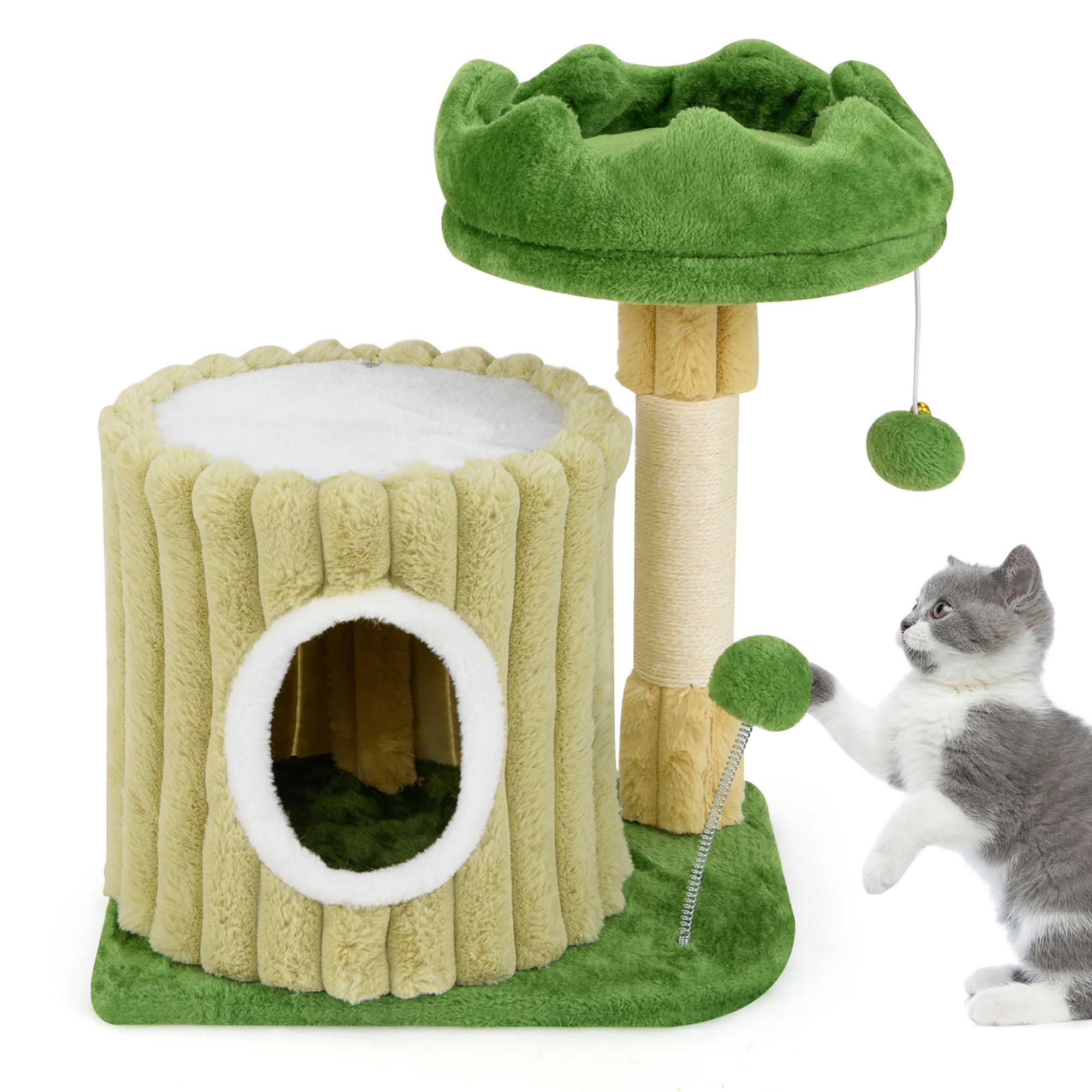 Ebern Designs Modern Small Cat Tower w/ Sisal Scratching Posts Plush ...