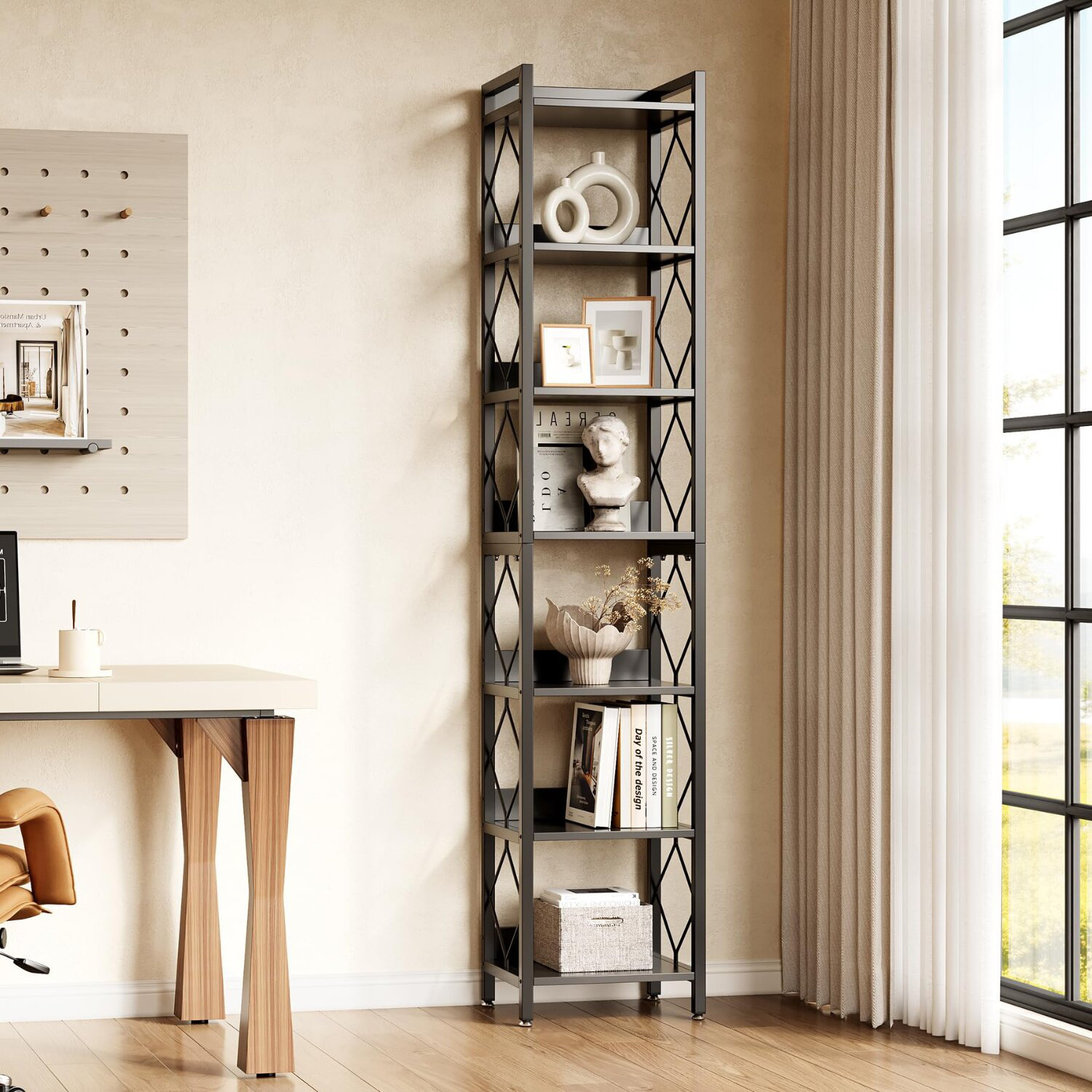 Brayden Studio® 7-Tier Bookcase, 78.7" Modern Narrow Standing ...