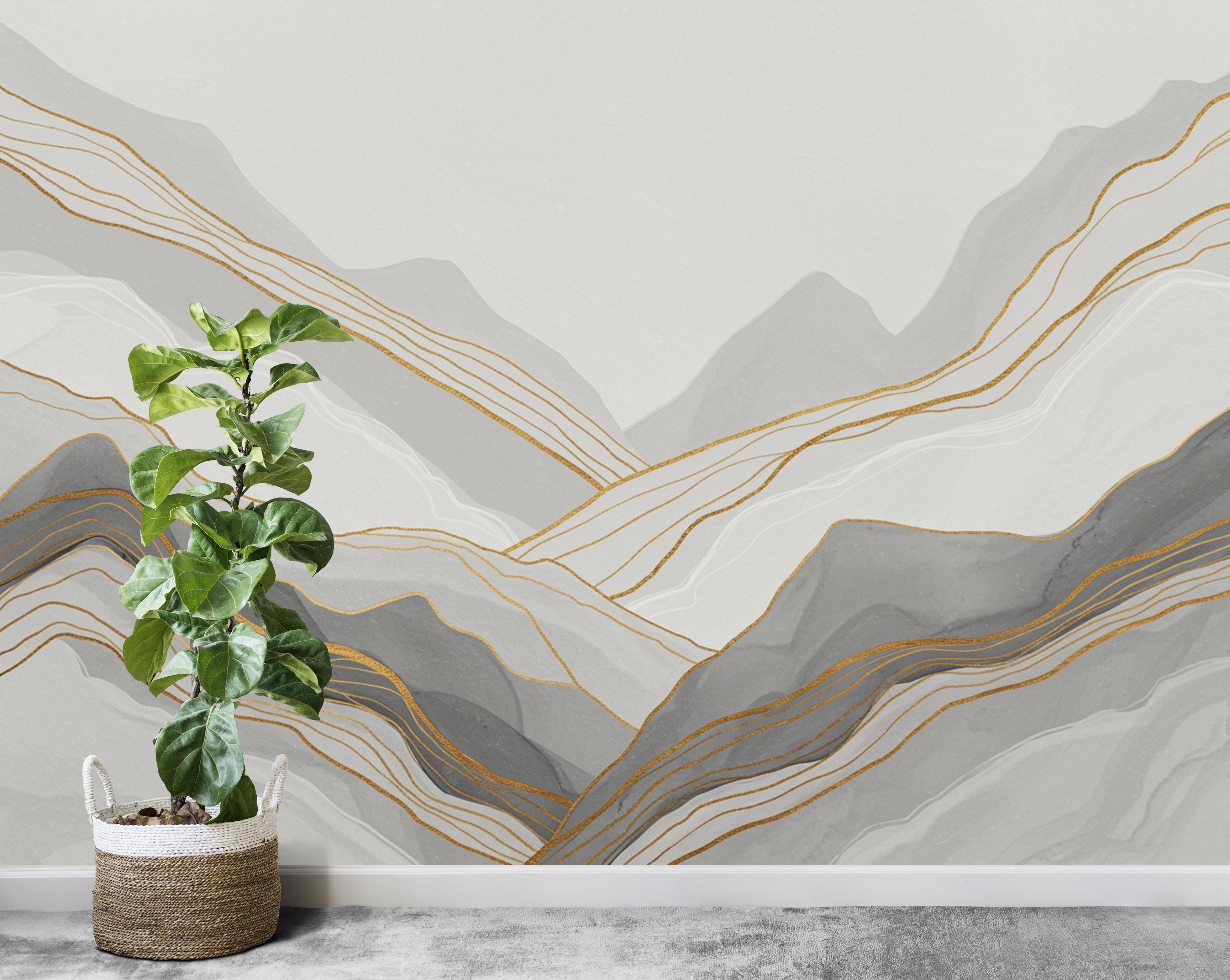 Everly Quinn Abstract Marble Mountain Wallpaper With Gold Veins | White ...