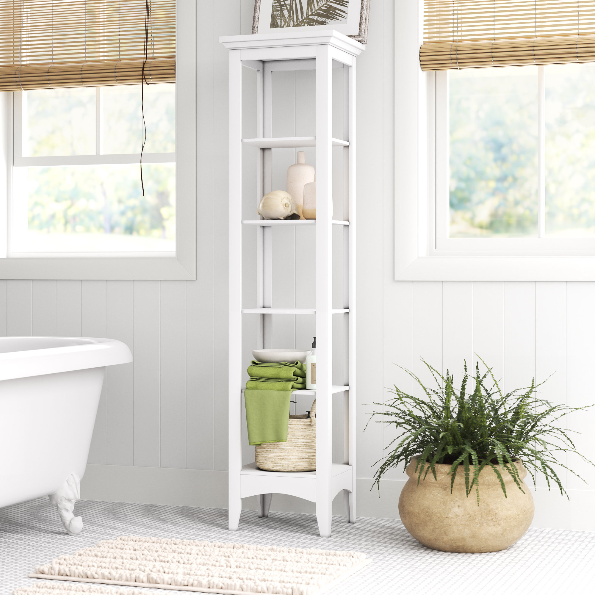 Highland Dunes Allare 13" x 63" Freestanding Linen Tower, White ...