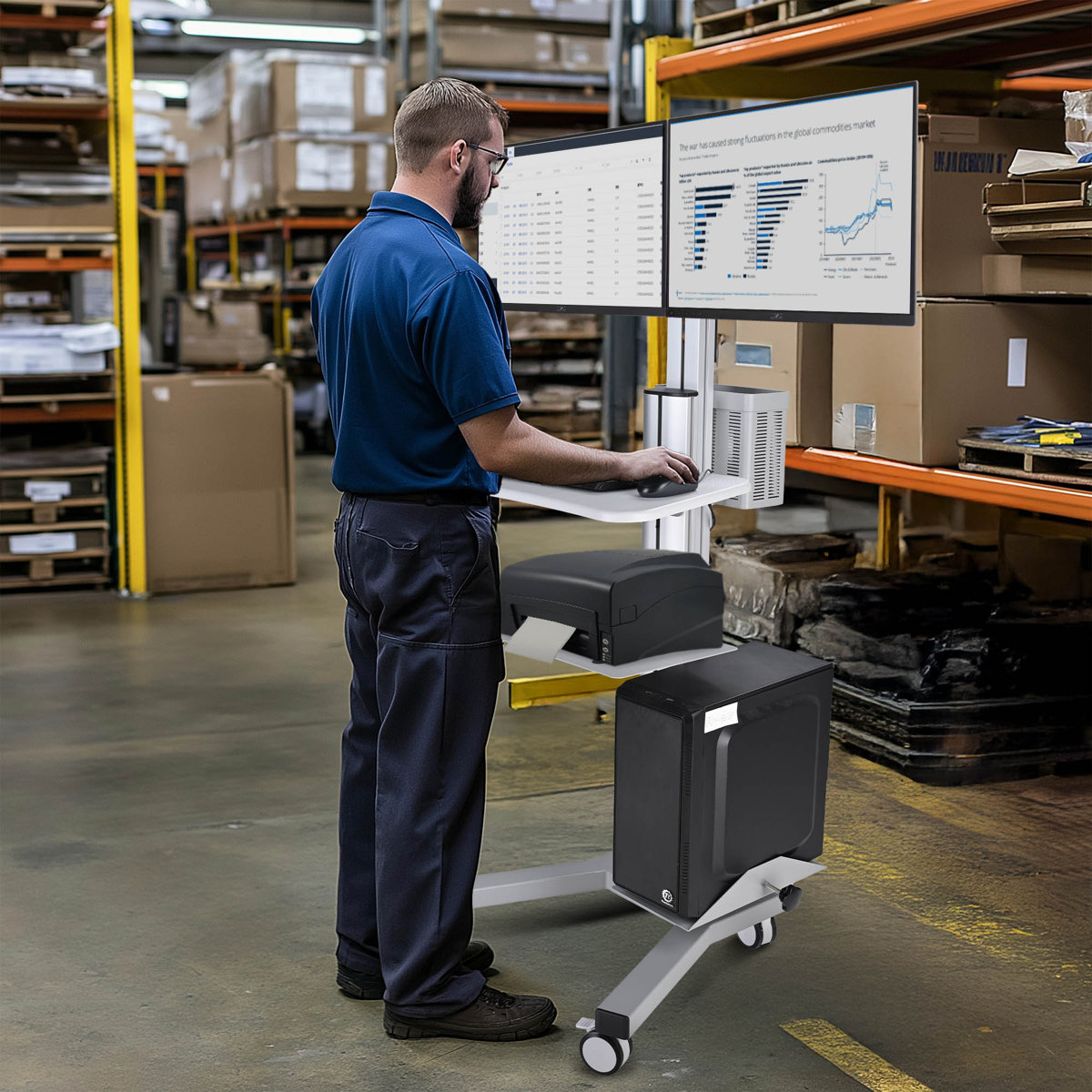 Yescom Height Adjustable Rolling PC Cart Desktop Laptop Dual Monitors ...