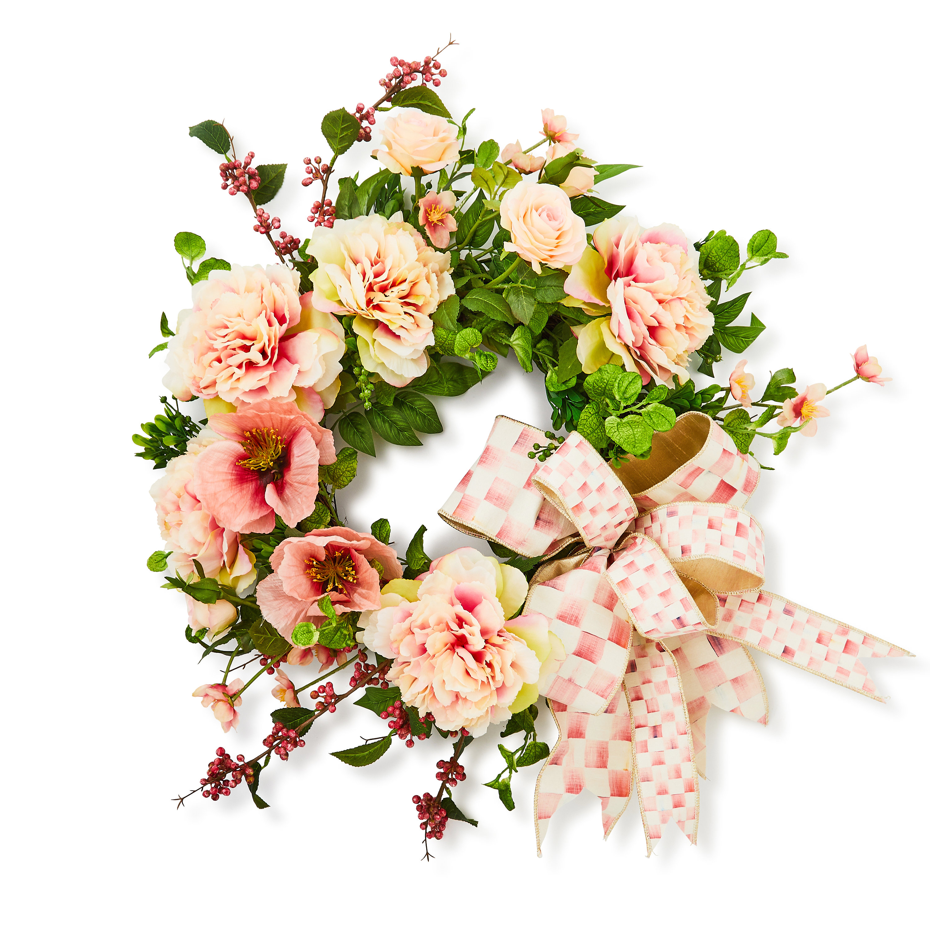 MacKenzie-Childs Rosy Check Rose 24" Wreath | Perigold