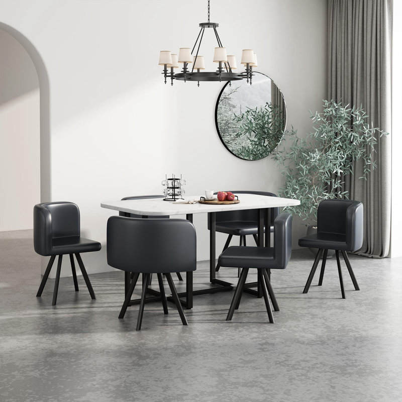Orren Ellis Triangle Seat Curved Back Marble Dining Table Set | Wayfair