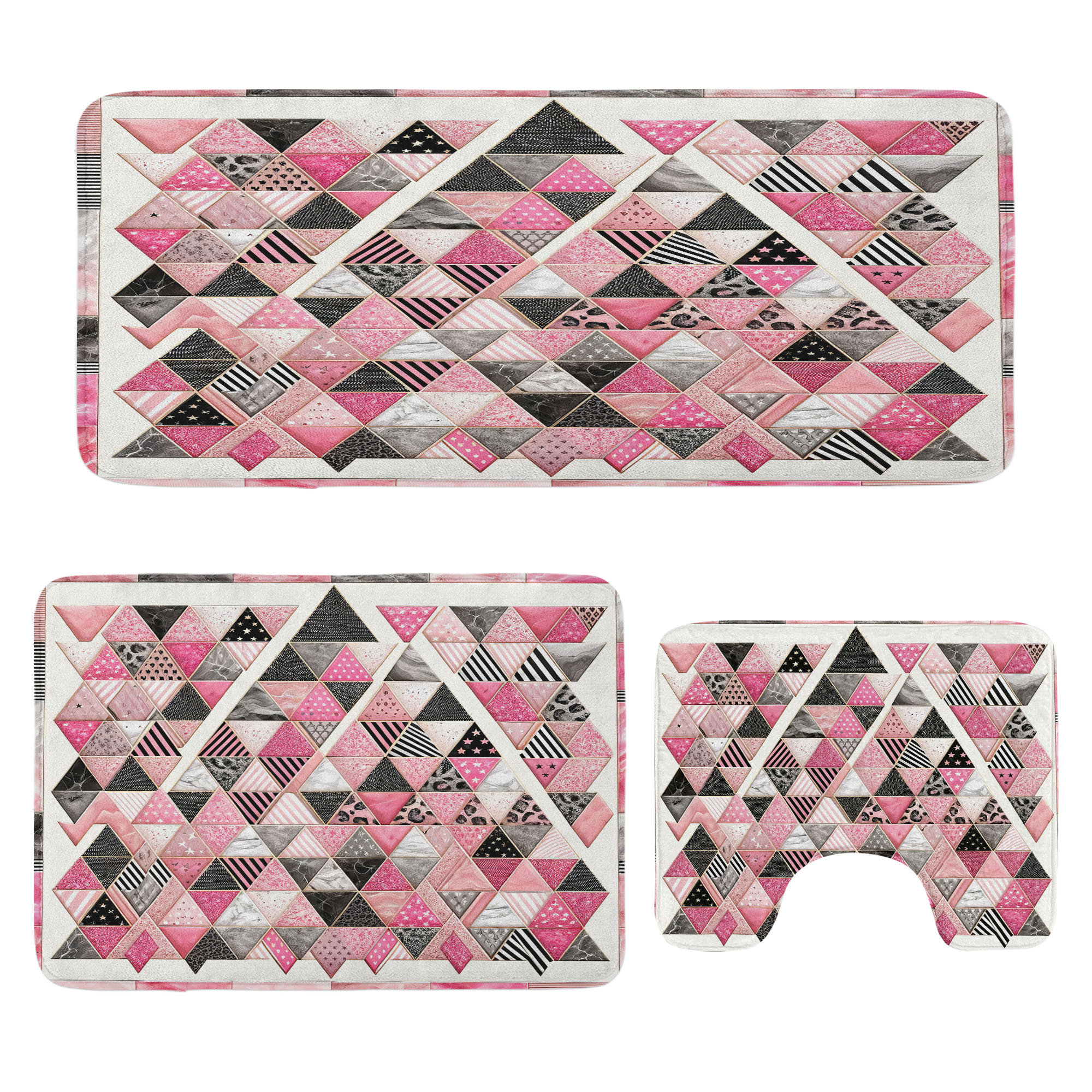 East Urban Home Pink Bathroom Rug Set 3 Pieces U-Shape & Rectangle Mats ...