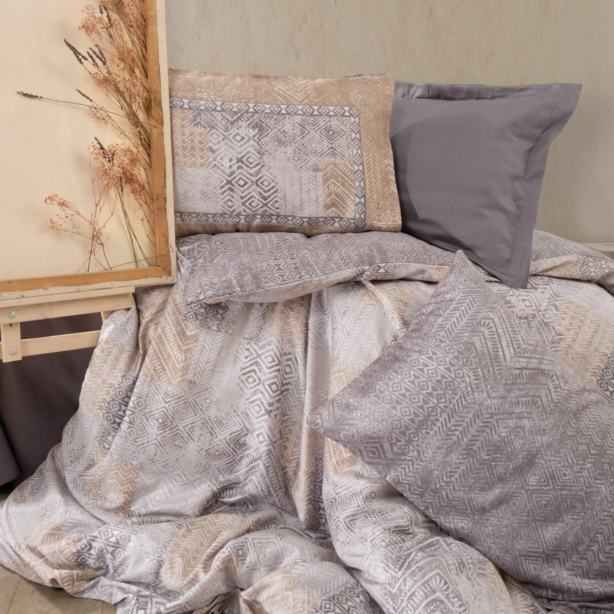 Asir Group INC Jenna Gray/Beige 100% Cotton Duvet Cover Set | Wayfair