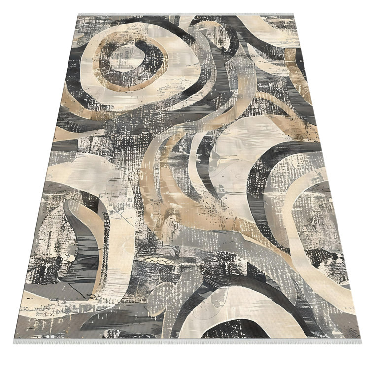 Ivy Bronx Geometric Swirl Rug - Beige, Gray, And Ivory - Bold And ...