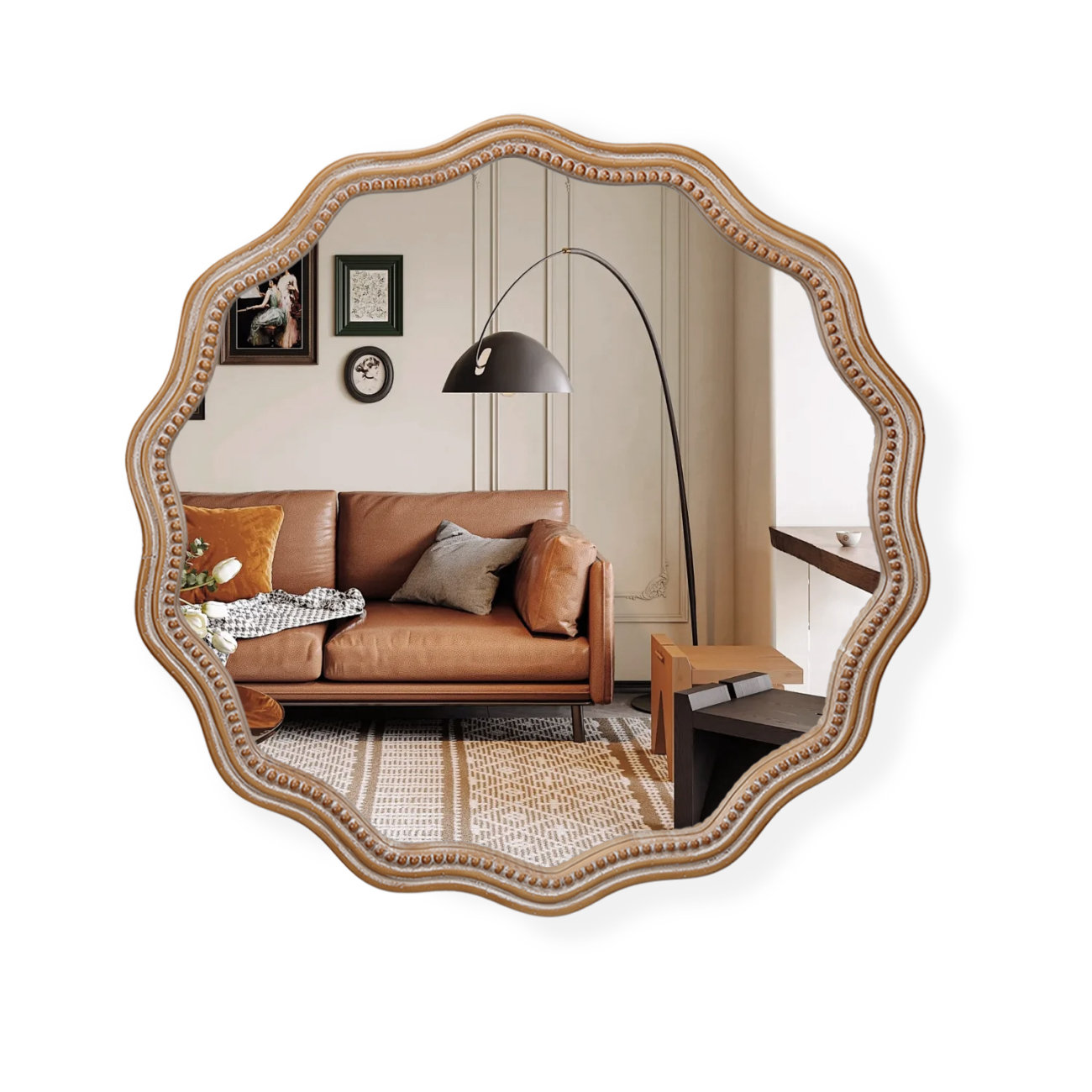 Winston Porter 23.62 Inches Wood Round Wavy Wall Mirror Round Wall ...