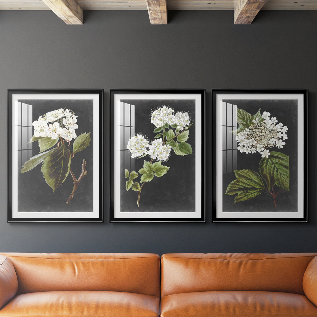 Wildon Home® Dramatic White Flowers I -Custom Framed Premium Print W ...