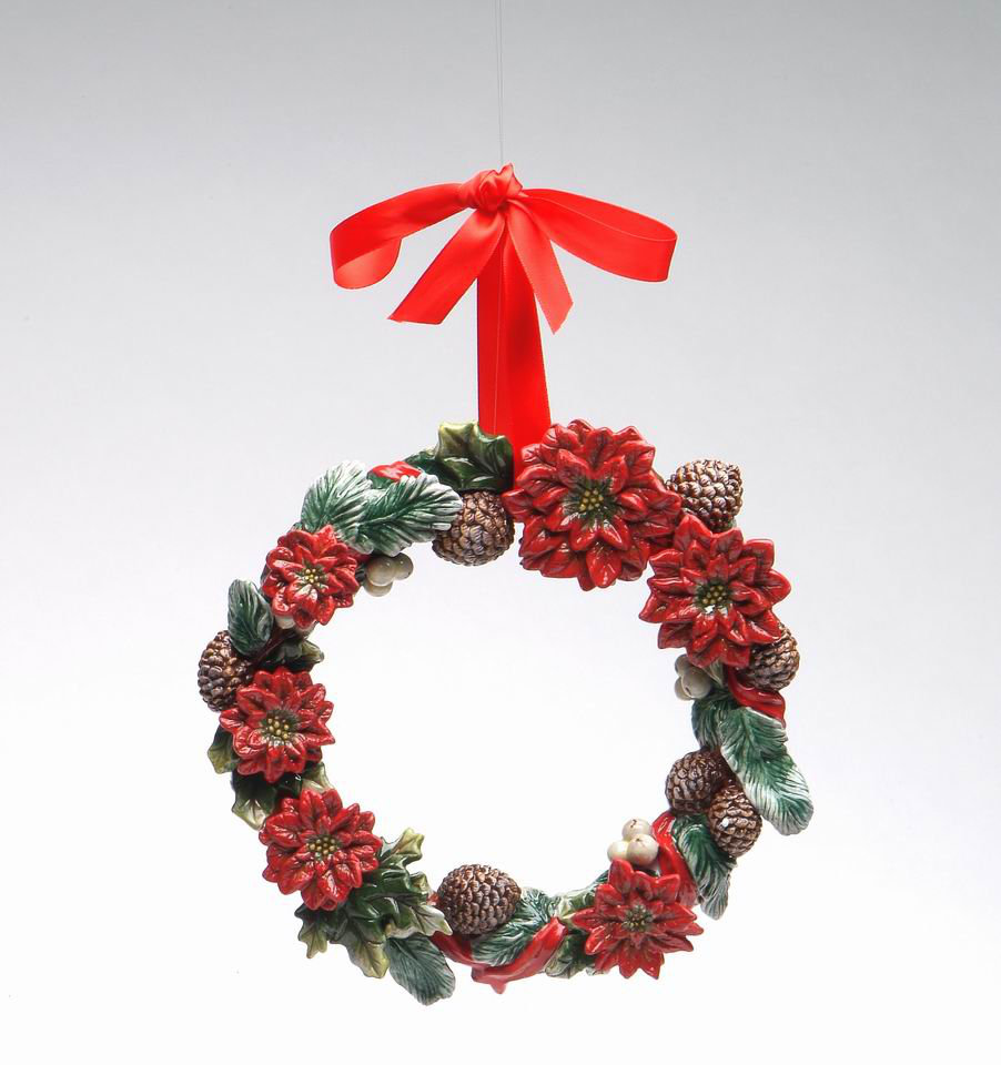 The Holiday Aisle® Poinsettia 9" Ceramic Wreath | Wayfair