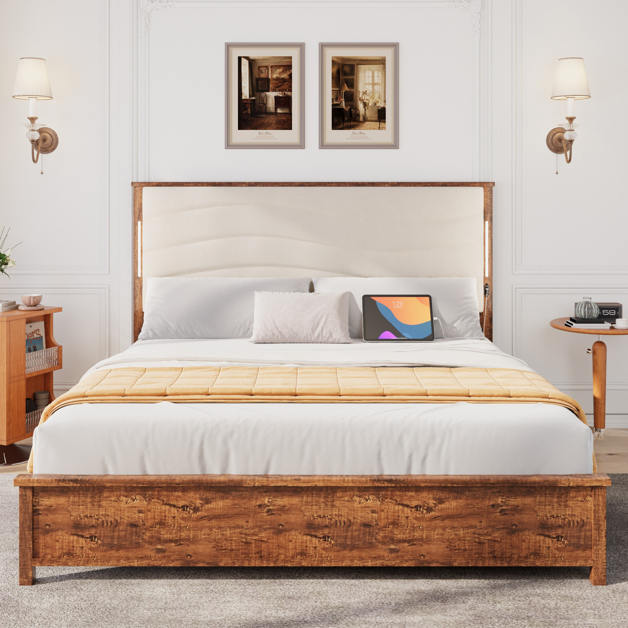 Ivy Bronx Wood and Upholstered Bed Frame with Tall Headboard | Wayfair