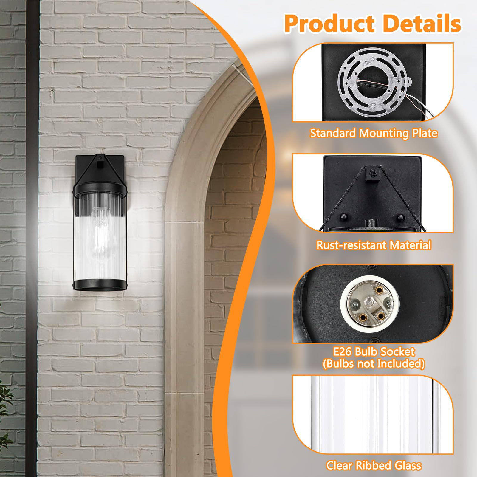 Stack man Matte Black Outdoor Wall Lantern With Clear Ribbed Glass ...